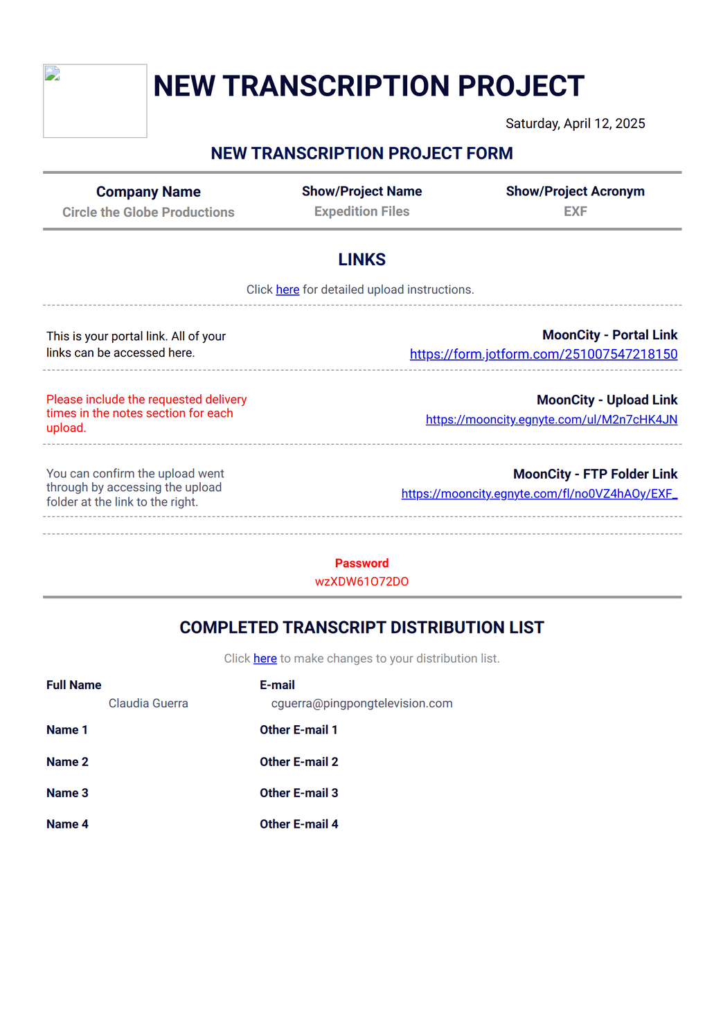 New Transcription Project Form PDF Template | Jotform