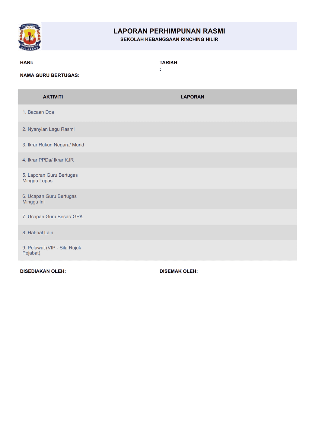 Official School Assembly Report - PDF Şablonları | Jotform