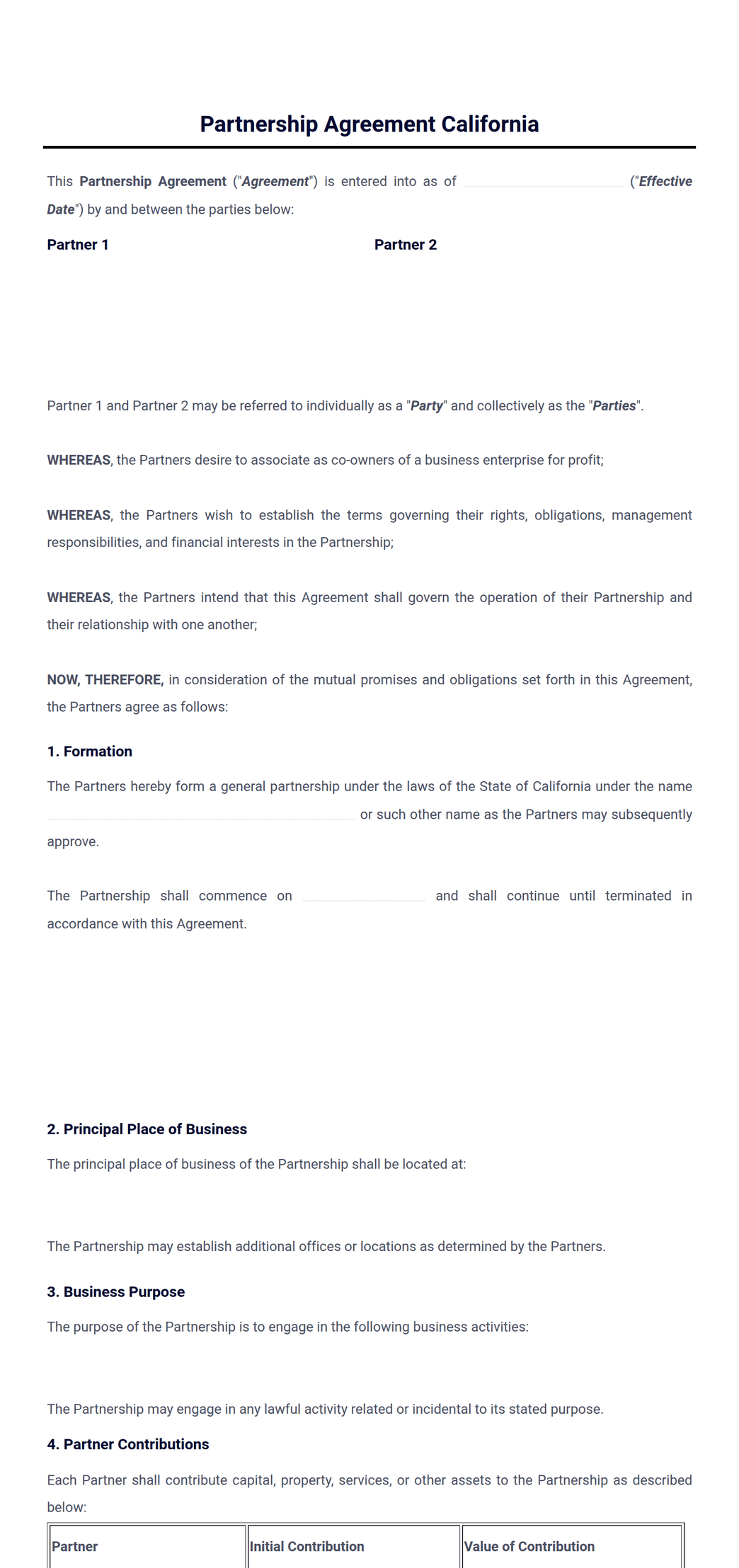 Partnership Agreement Template California - PDF Templates | Jotform