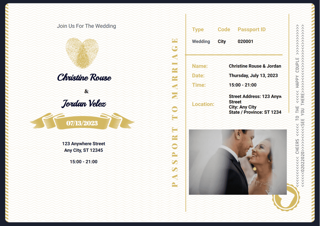 Passport Wedding Invitation Template - PDF Templates | Jotform