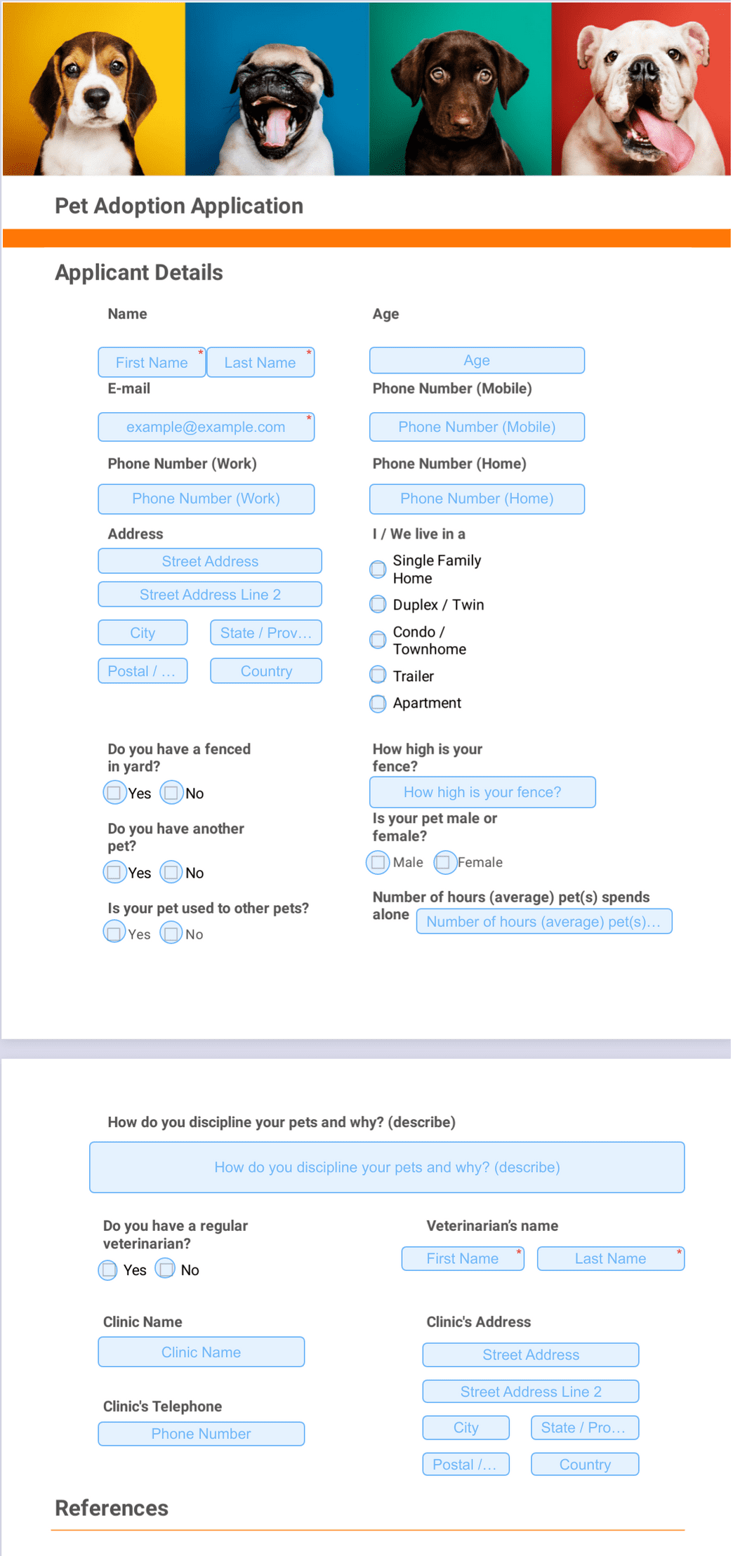 Pet Adoption Application Template - PDF Templates | Jotform