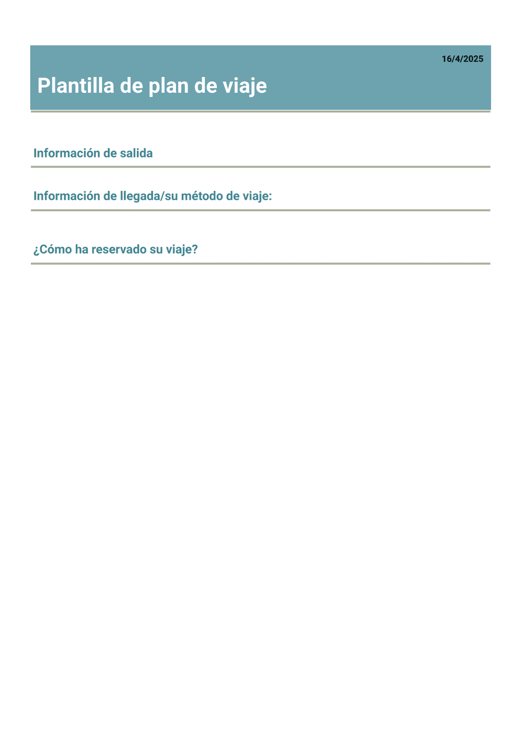 Plantilla de plan de viaje - Plantillas PDF | Jotform