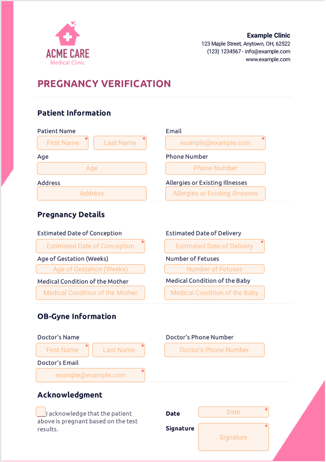 Pregnancy Verification Template - PDF Templates | Jotform