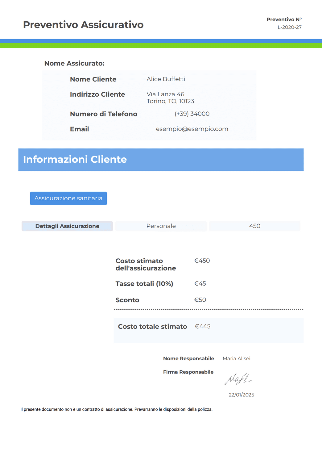 Preventivo Assicurativo - Template PDF | Jotform