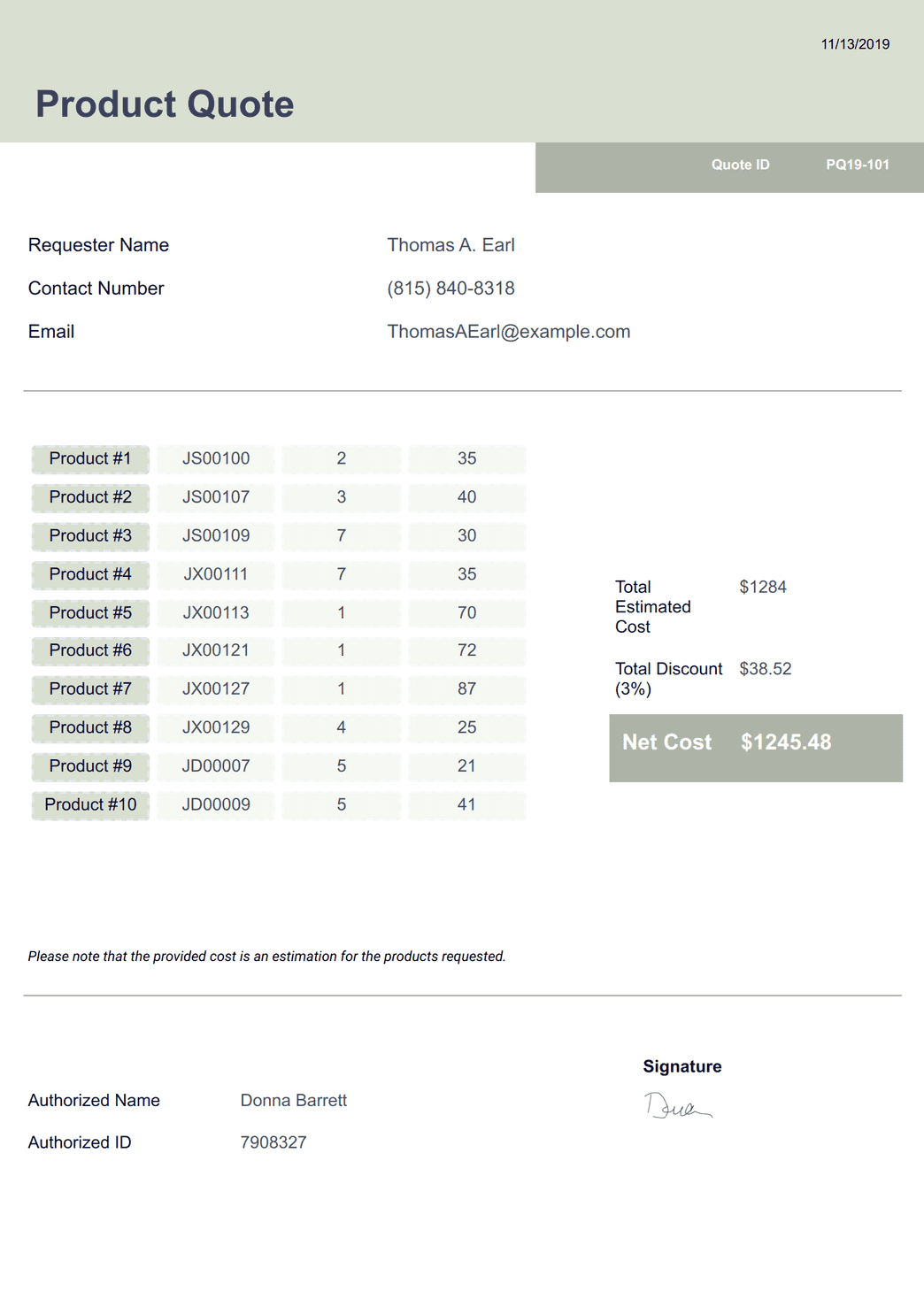 Product Quote Template - PDF Templates | Jotform