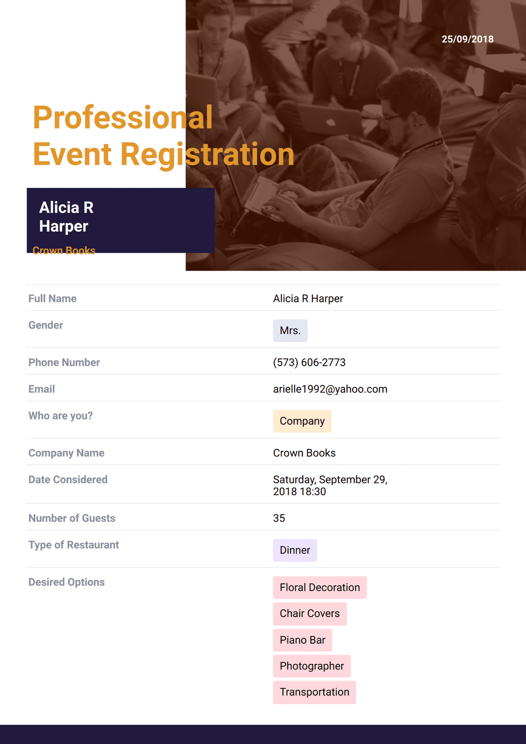 Professional Event Registration Template - PDF Templates | Jotform