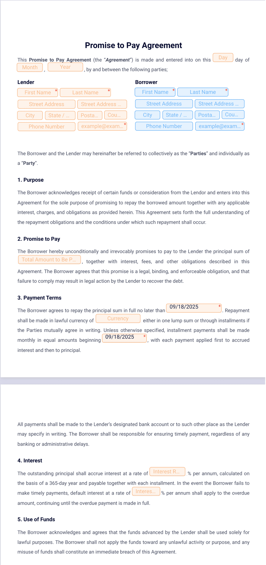 Promise to Pay Agreement Template - PDF Templates | Jotform