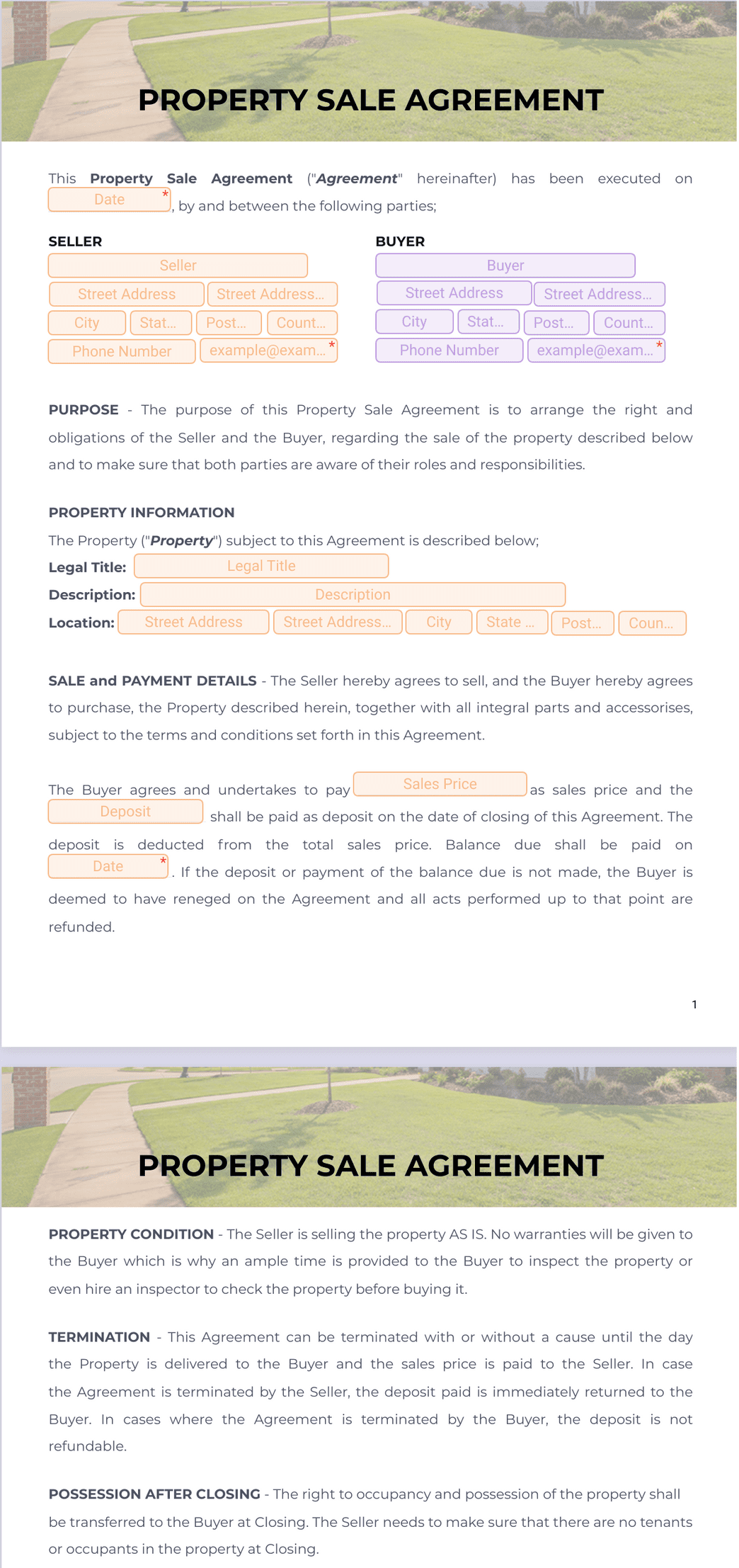 Property Sale Agreement - PDF Templates | Jotform