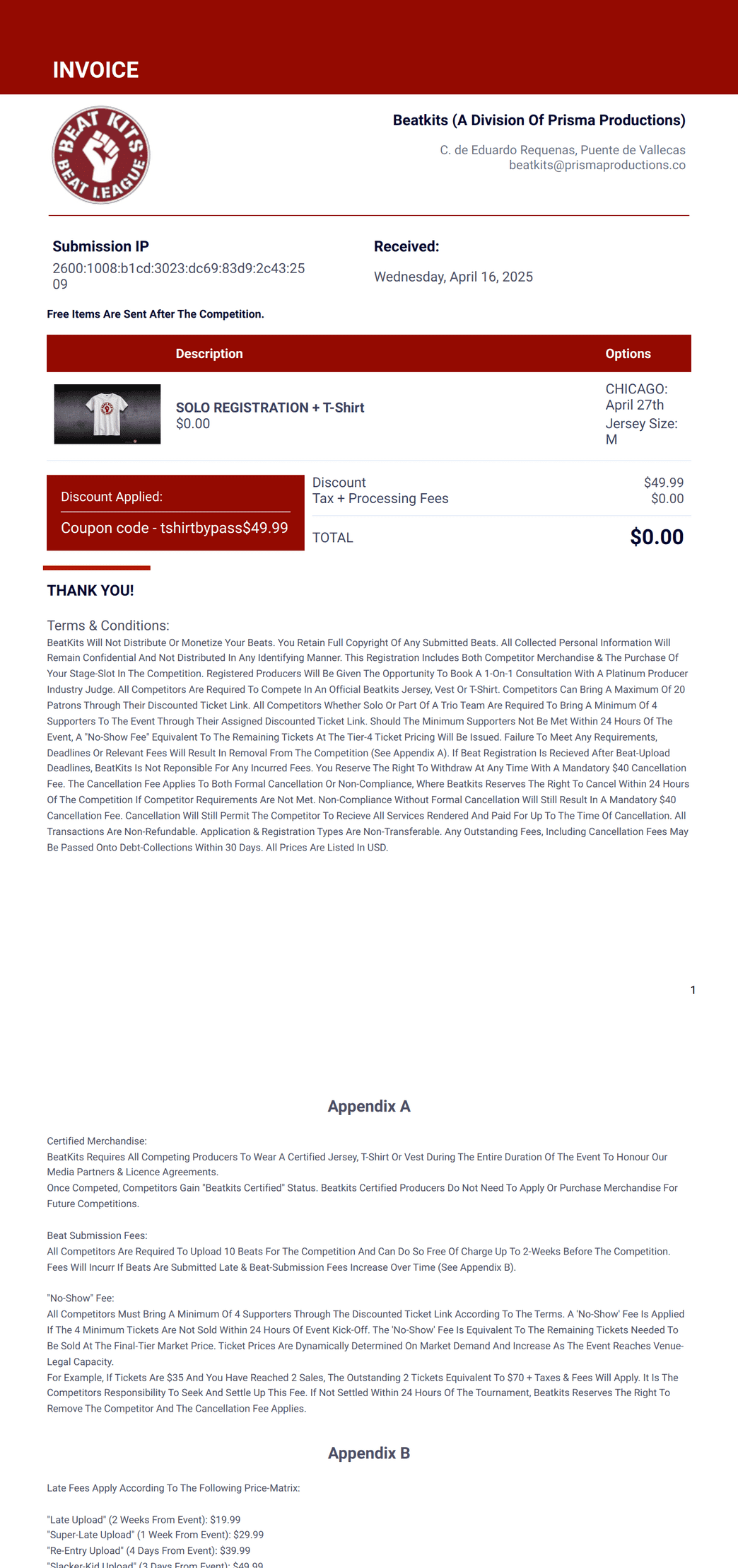 Purchase Invoice & Registration For Event PDF Template | Jotform