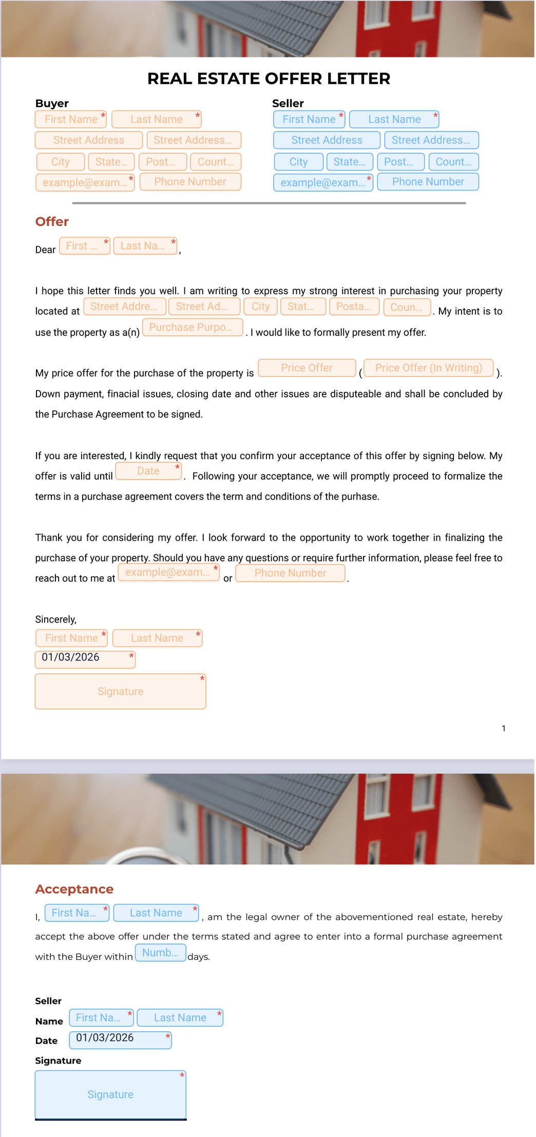 Real Estate Offer Letter PDF Template | Jotform