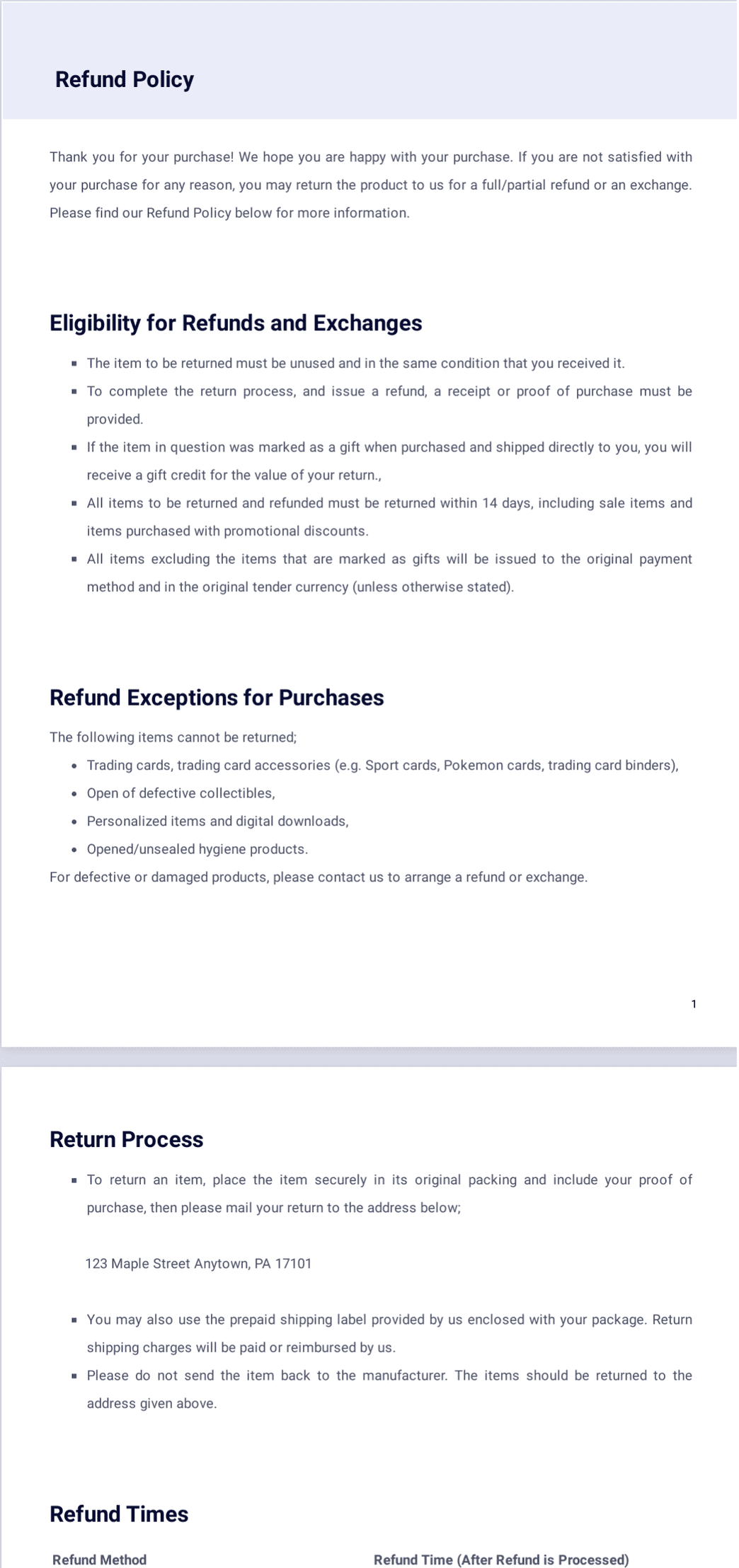 Refund Policy Template - PDF Templates | Jotform