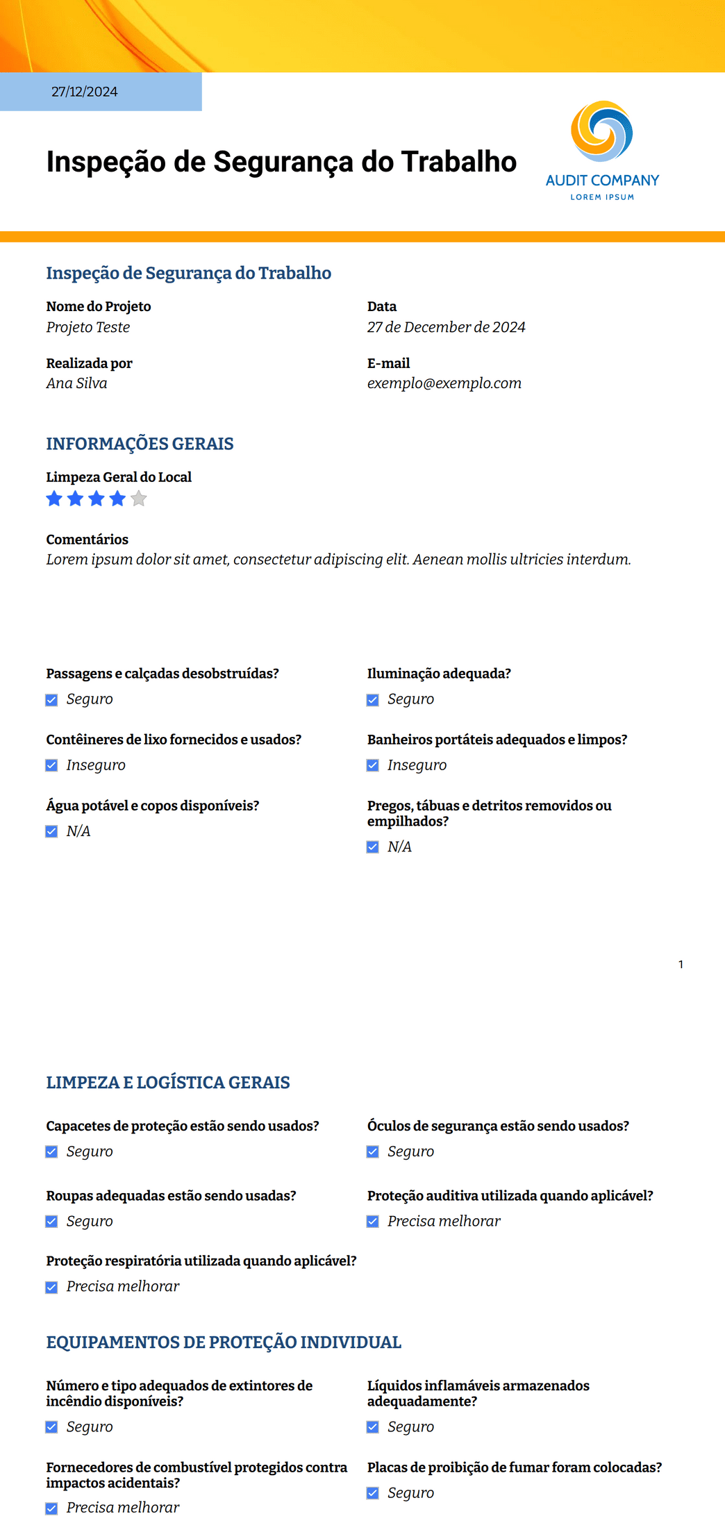 Relatório de Inspeção de Segurança do Trabalho - Modelos para PDFs ...