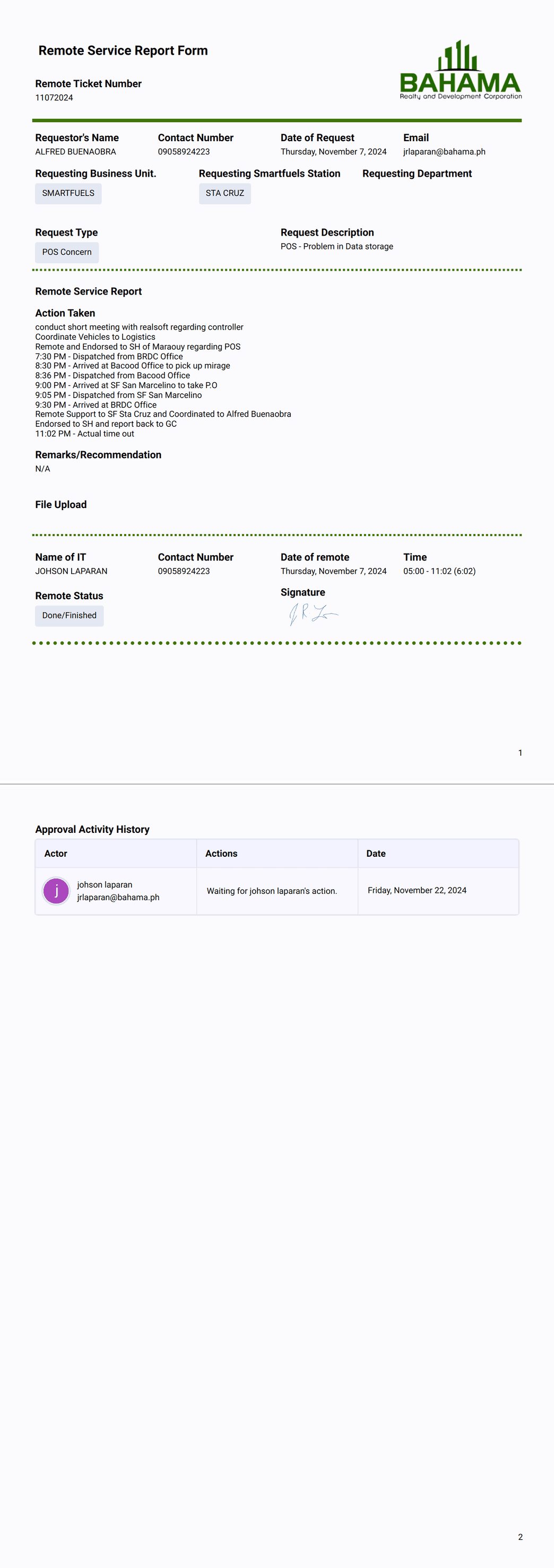 Remote Service Report PDF Template | Jotform
