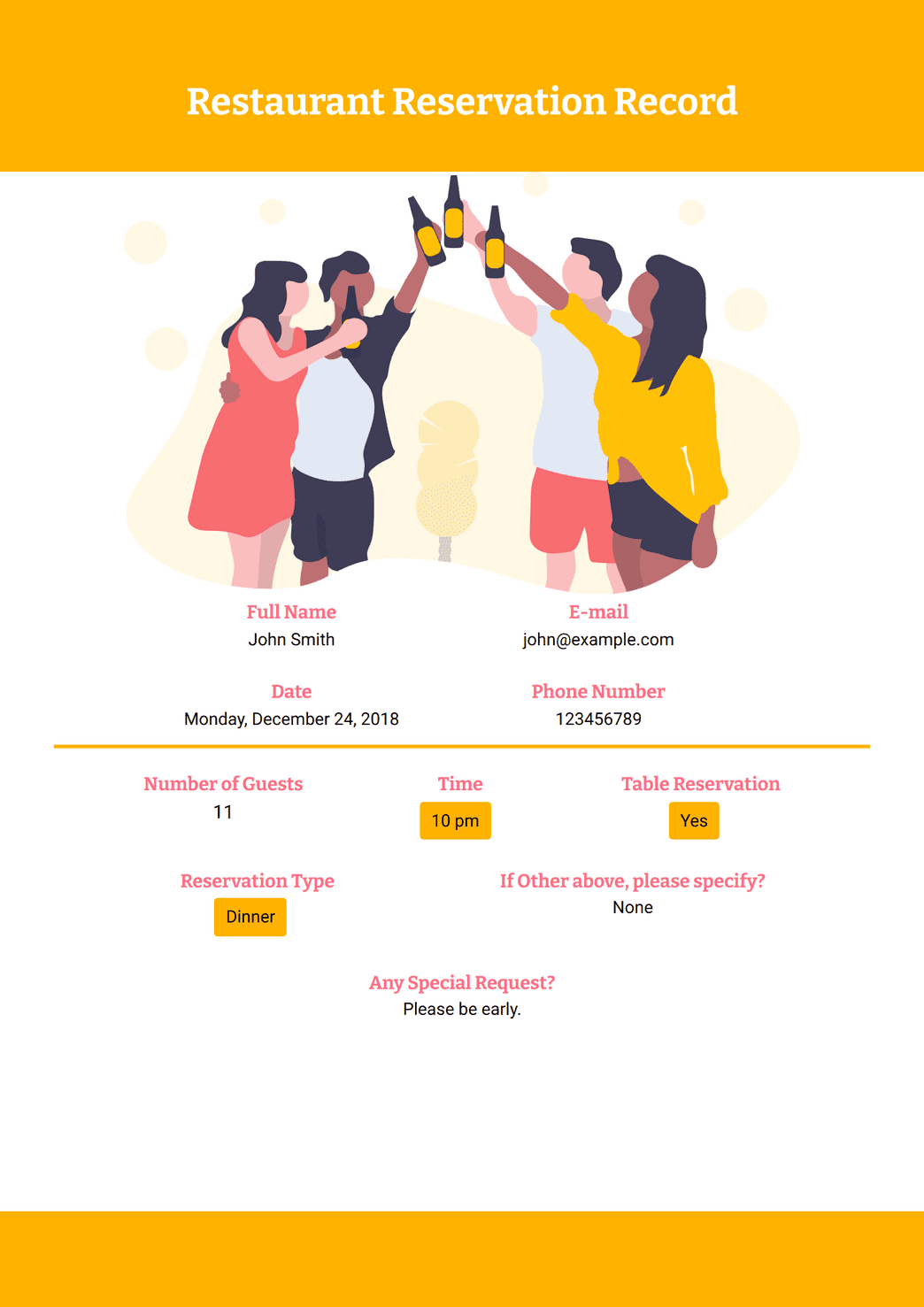 Restaurant Reservation Template - PDF Templates | Jotform