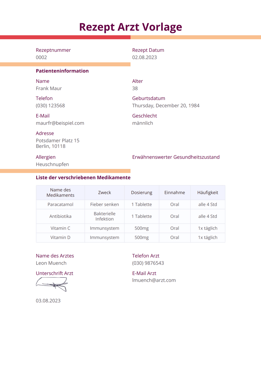 Rezept Arzt Vorlage - PDF-Vorlagen | Jotform
