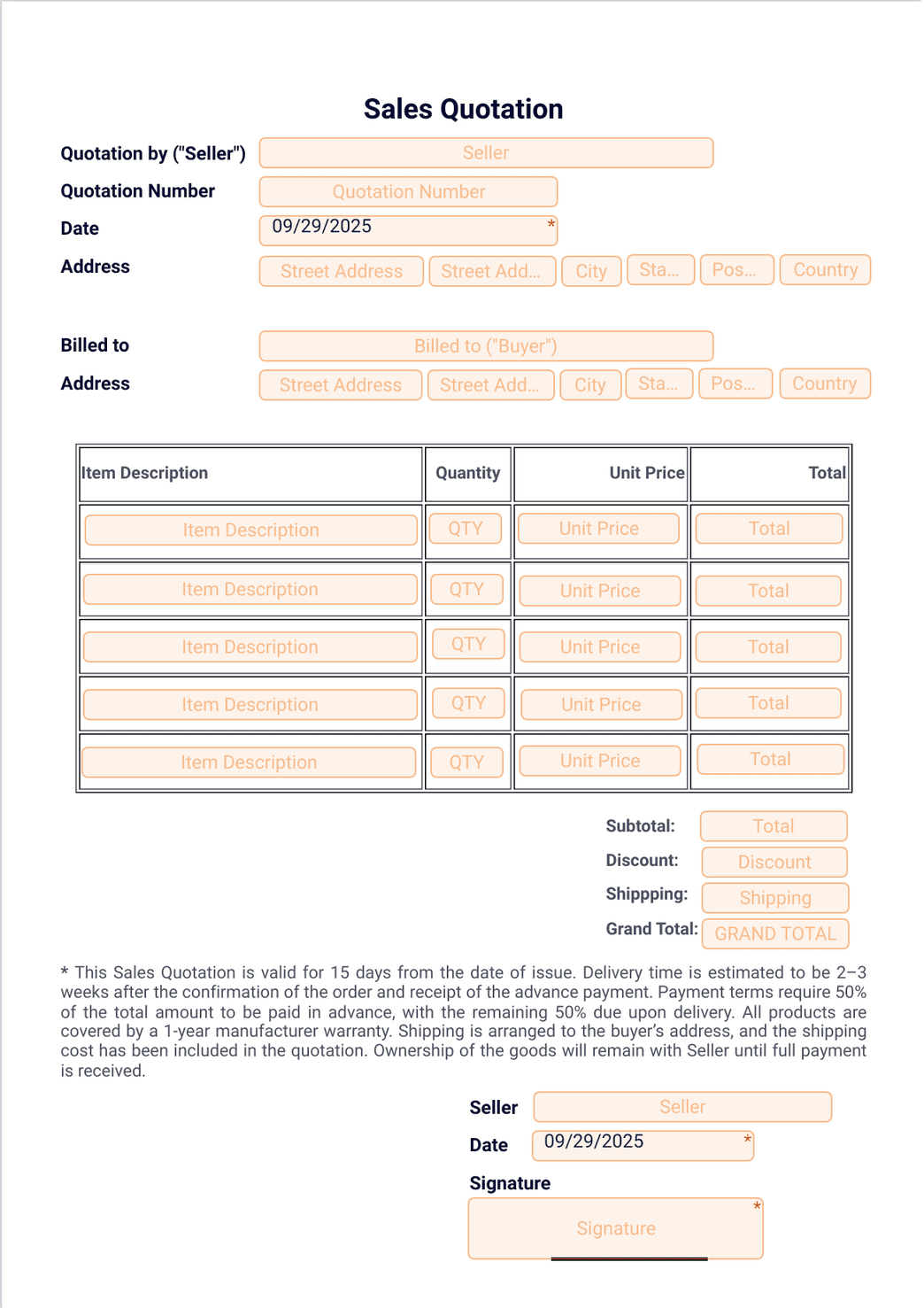 Sales Quotation Template - PDF Templates | Jotform