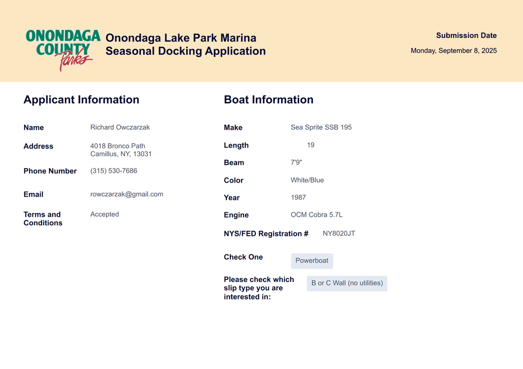 Seasonal Docking Application PDF Template | Jotform