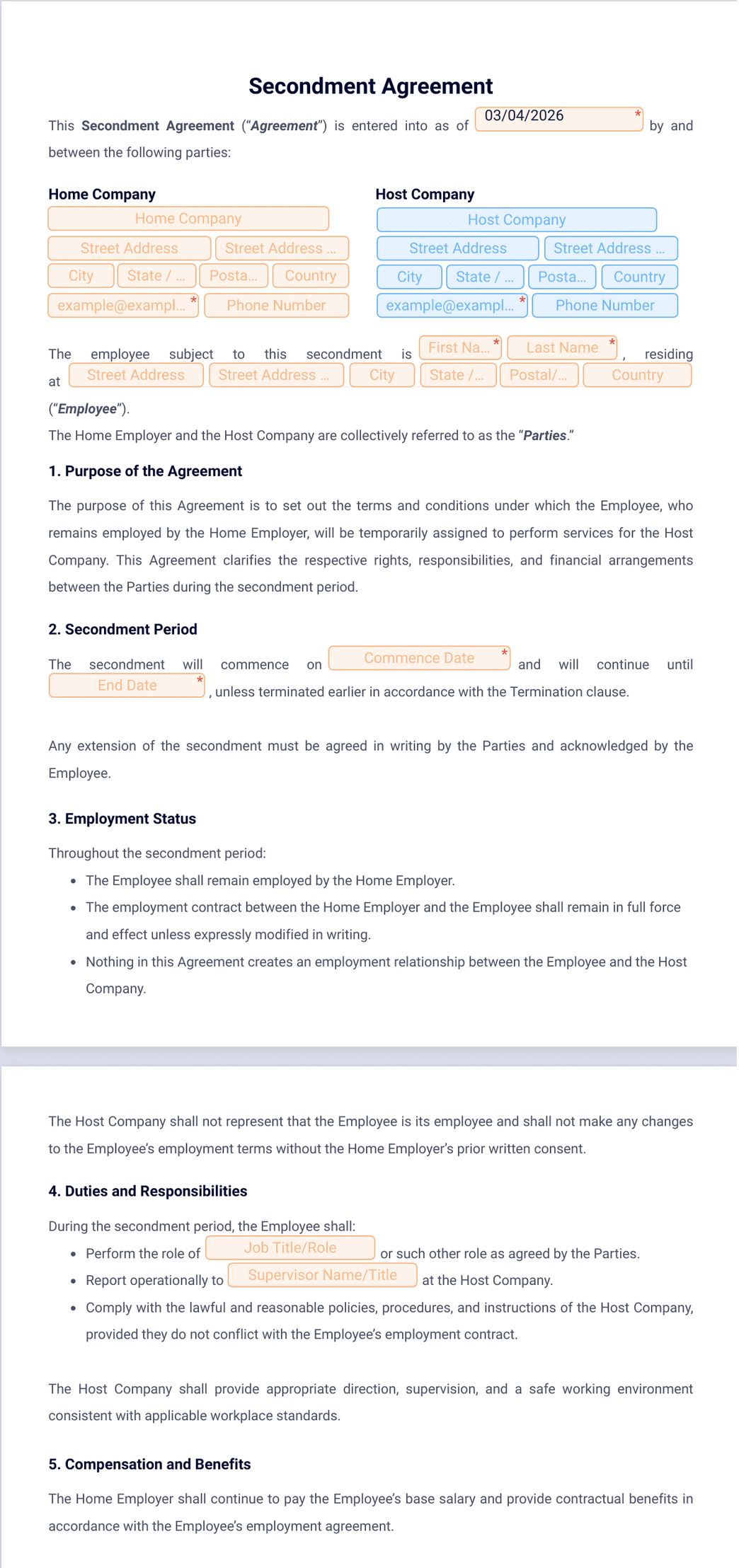 Secondment Agreement Template - PDF Templates | Jotform