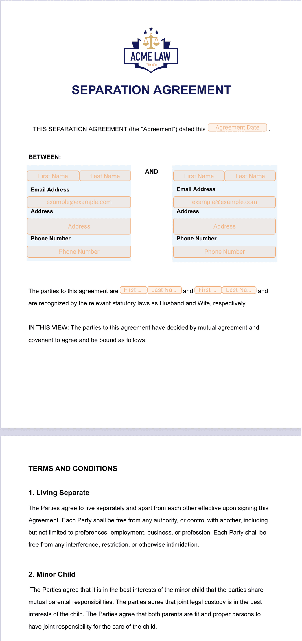 Separation Financial Agreement Template - Colomboalumni.org