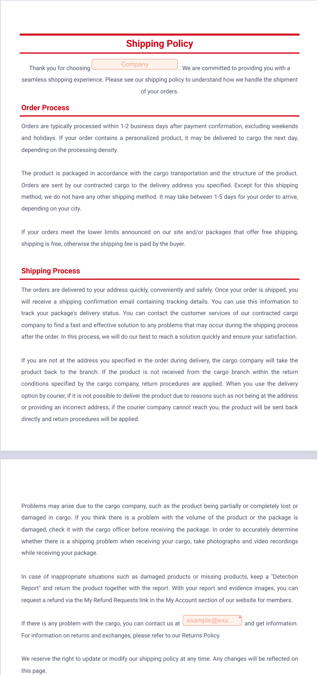 Shipping Policy Template - PDF Templates | Jotform