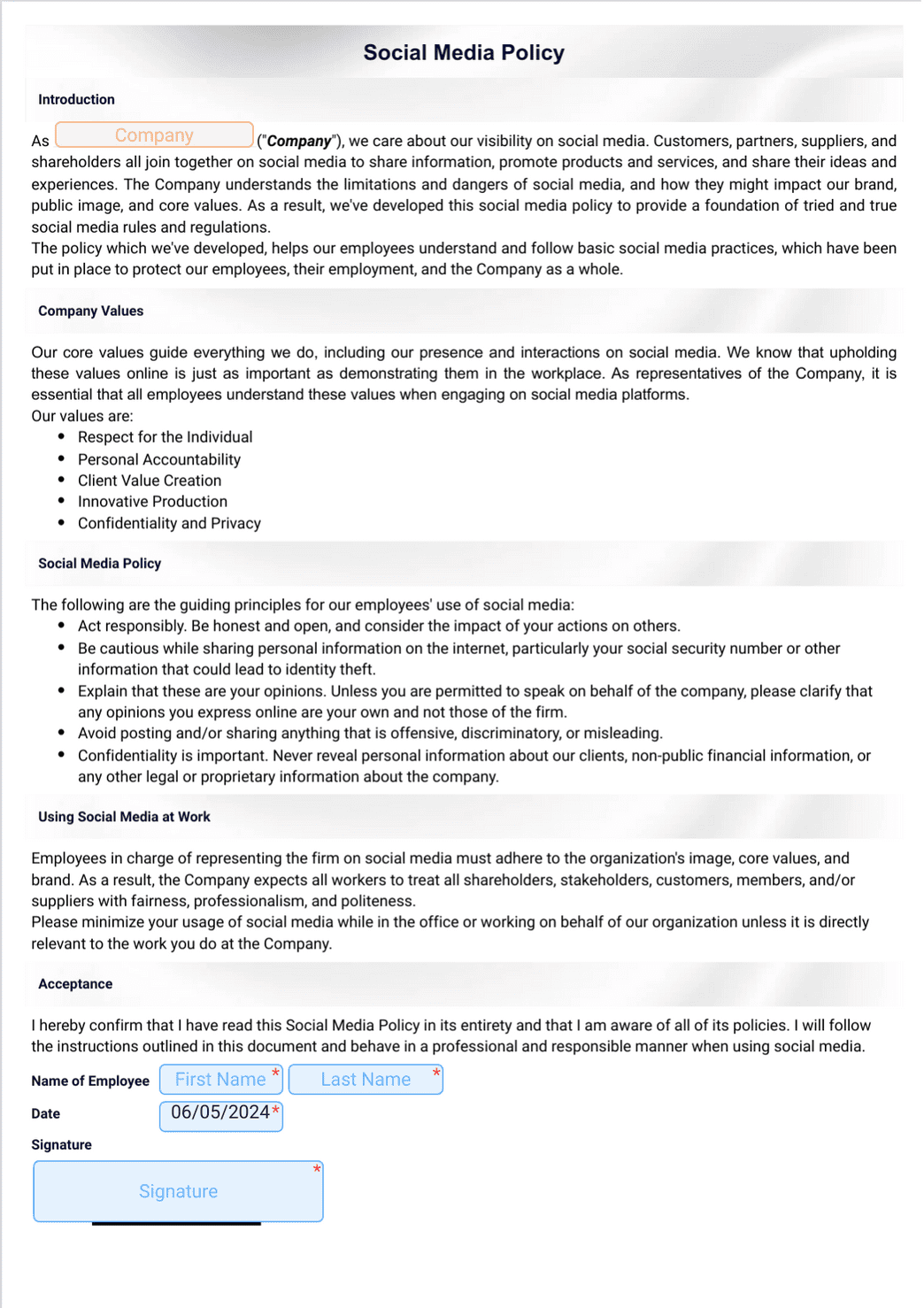 Social Media Policy Template - PDF Templates | Jotform