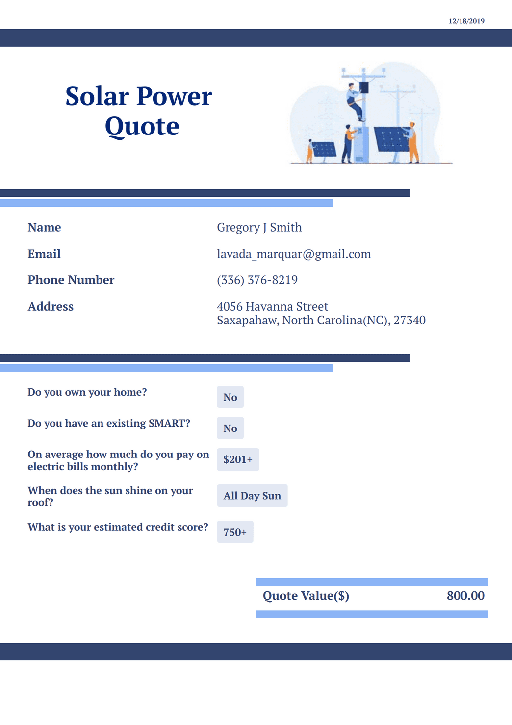 Solar Quote Template - PDF Templates | Jotform