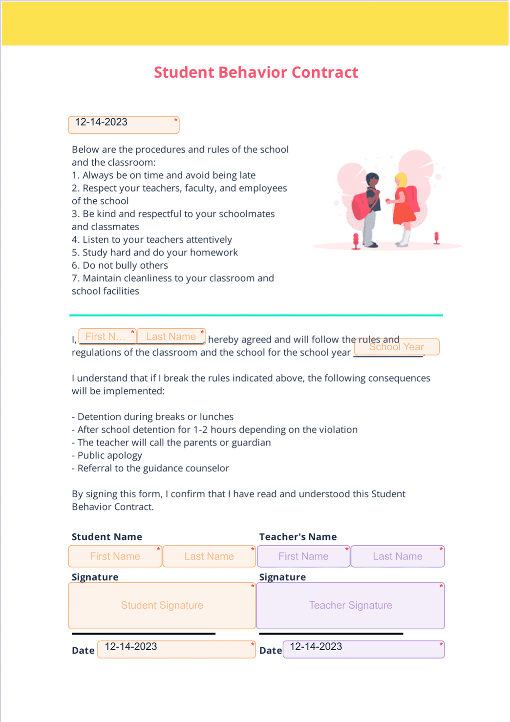 Student Behavior Contract PDF Template | Jotform
