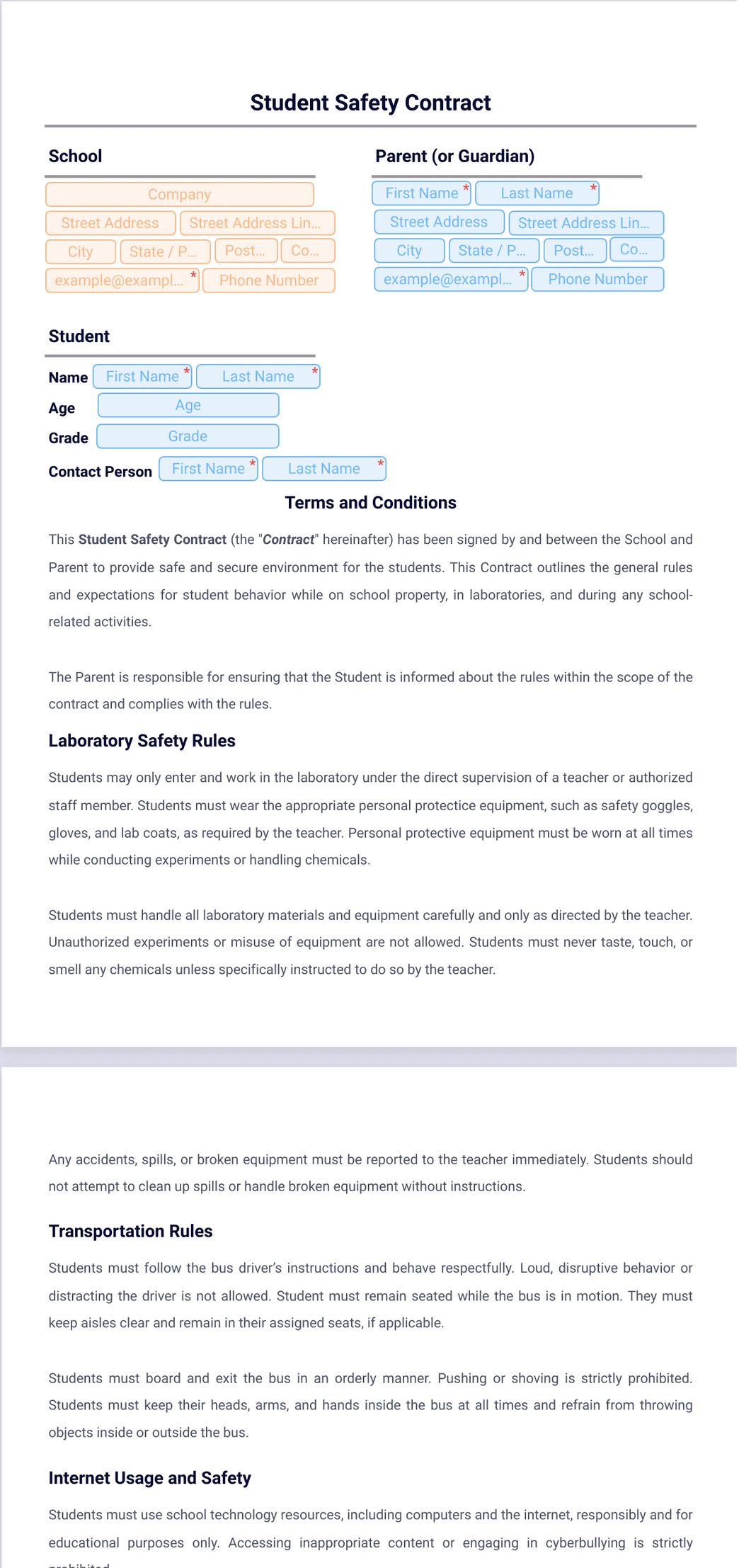 Student Safety Contract PDF Template | Jotform