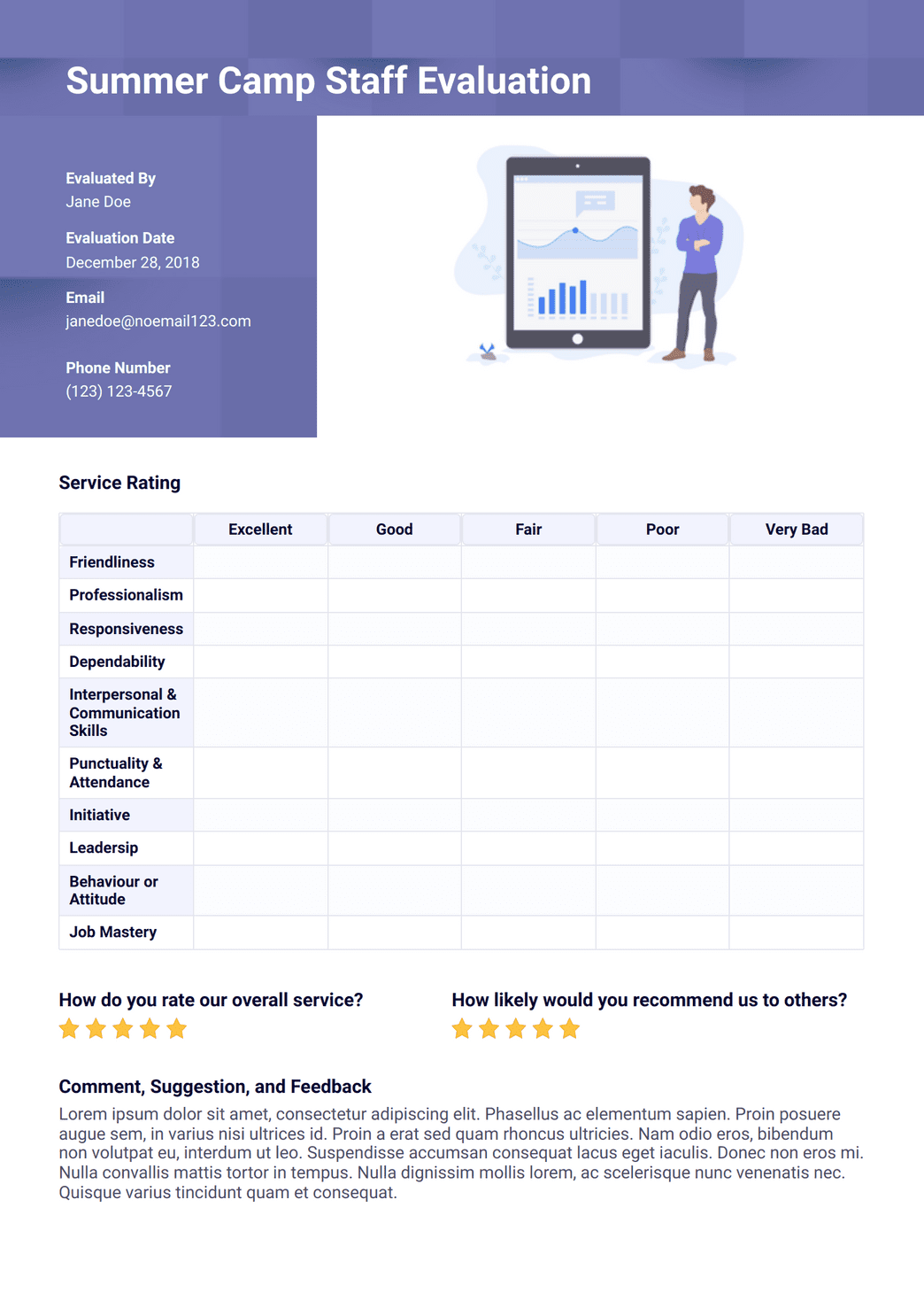 Summer Camp Staff Evaluation Template - PDF Templates | Jotform