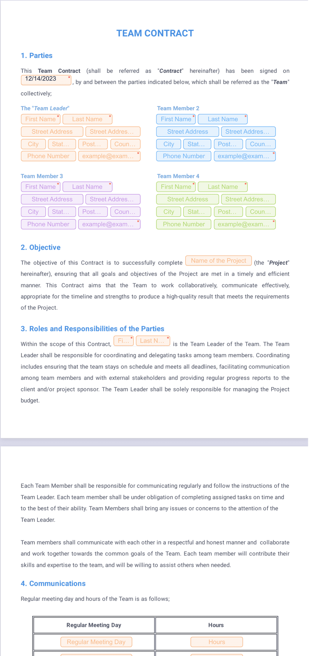 Team Contract Template - PDF Templates | Jotform
