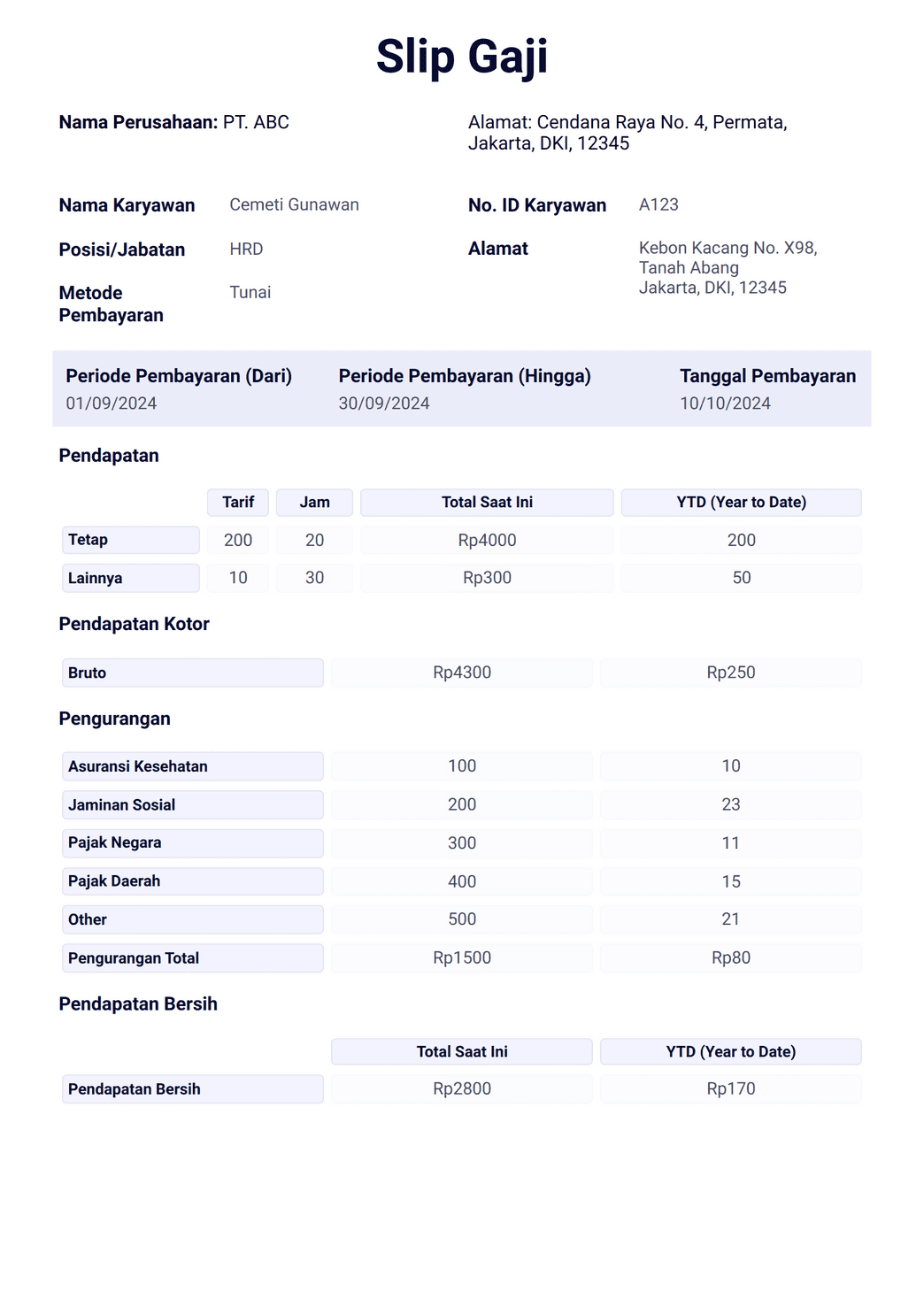Templat PDF Slip Gaji Gratis yang dapat diisi - Templat PDF | Jotform