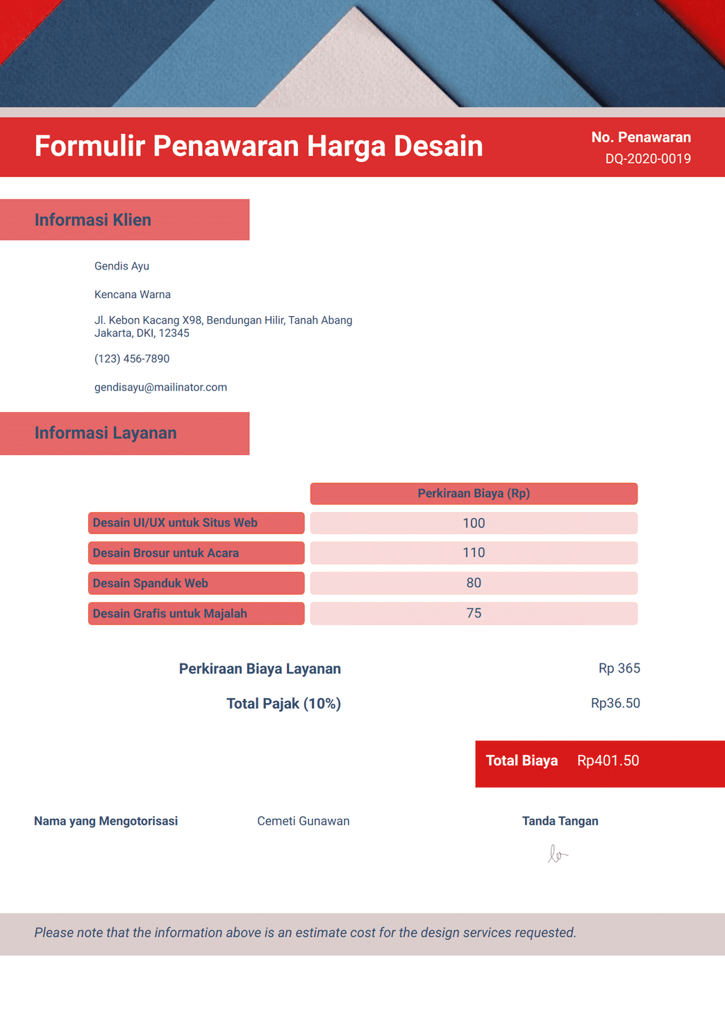 Templat Penawaran Harga Desain - Templat PDF | Jotform