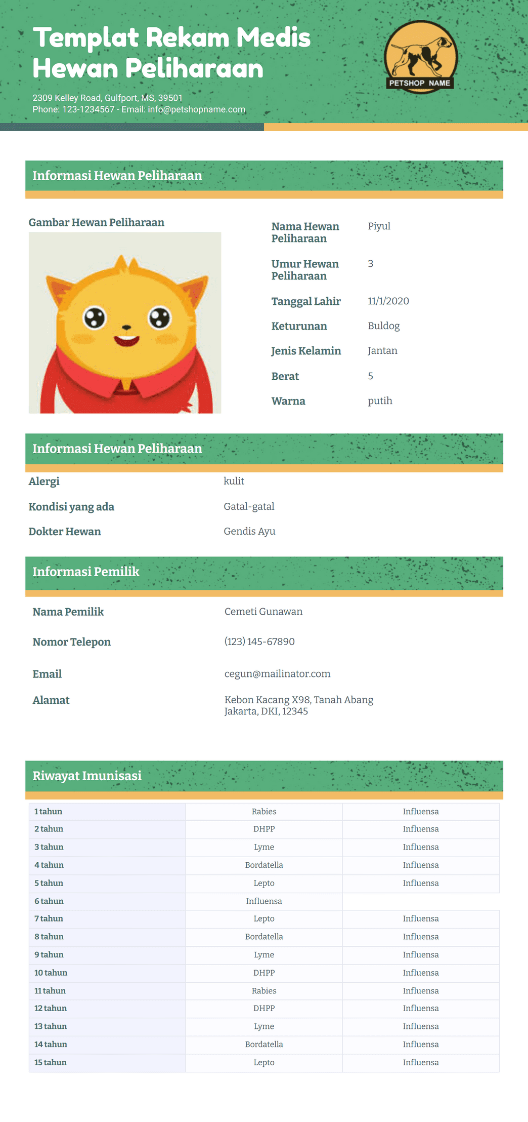 Templat Rekam Medis Hewan Peliharaan - Templat PDF | Jotform