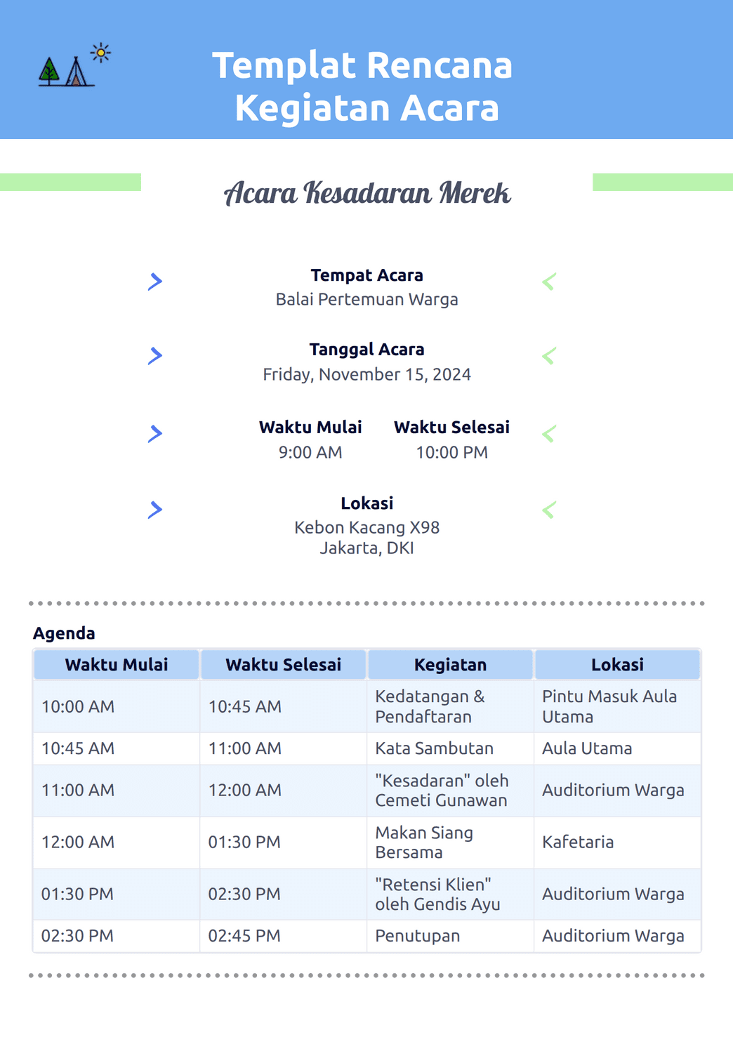 Templat Rencana Kegiatan Acara - Templat PDF | Jotform