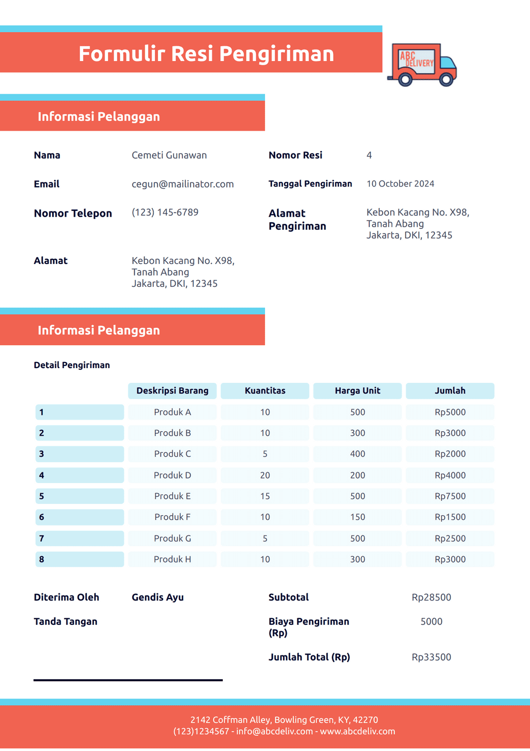 Templat Resi Pengiriman - Templat PDF | Jotform