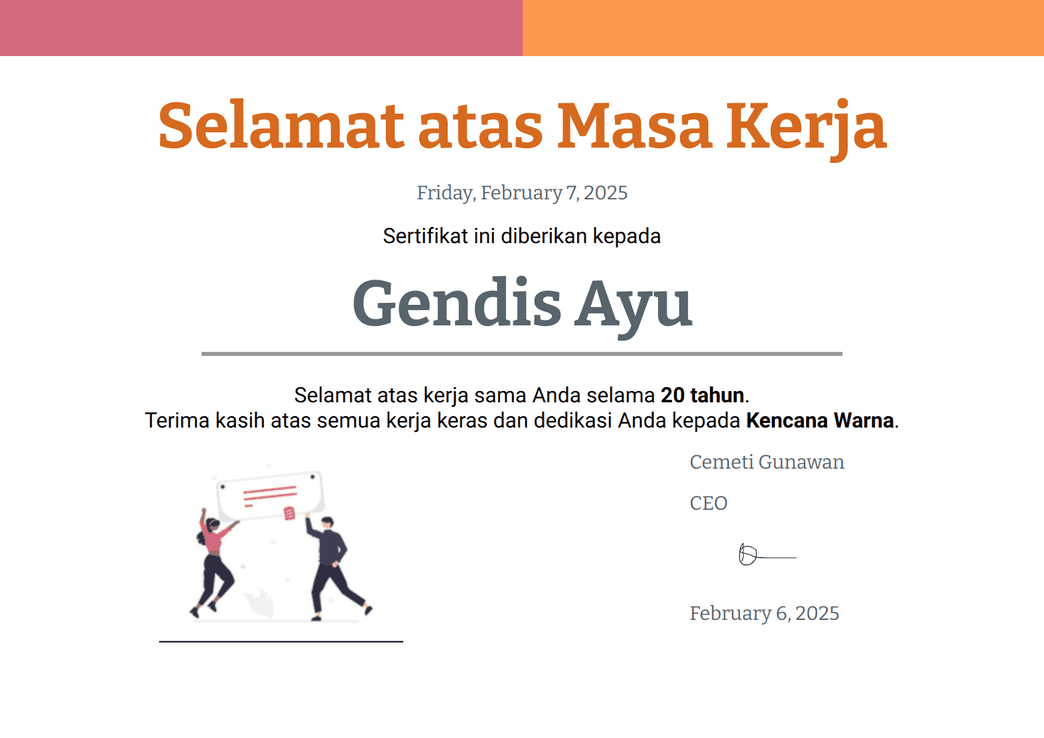 Templat Sertifikat Peringatan Masa Kerja - Templat PDF | Jotform