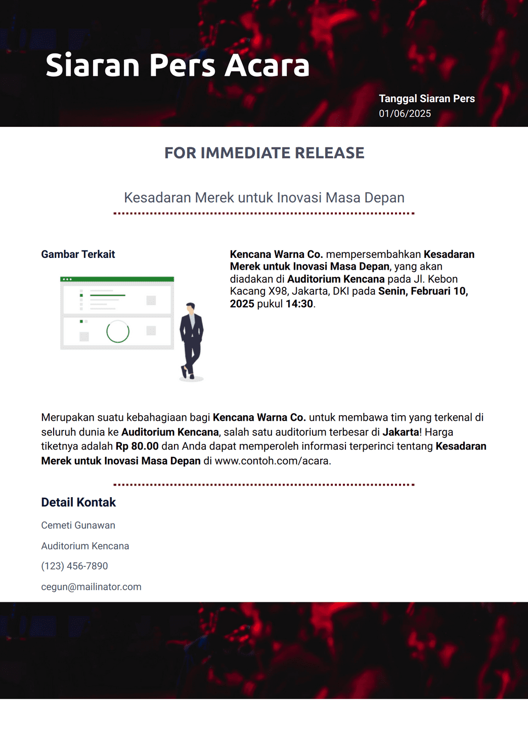 Templat Siaran Pers Acara - Templat PDF | Jotform