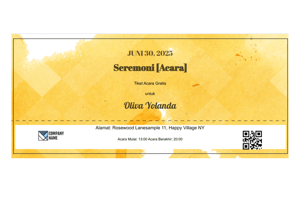Templat Tiket Acara Gratis - Templat PDF | Jotform