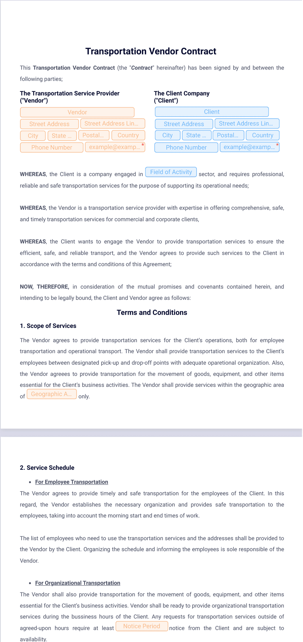 Transportation Vendor Contract Template - PDF Templates | Jotform