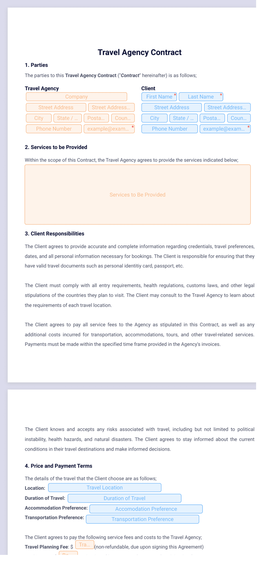Travel Agency Contract - PDF Templates | Jotform