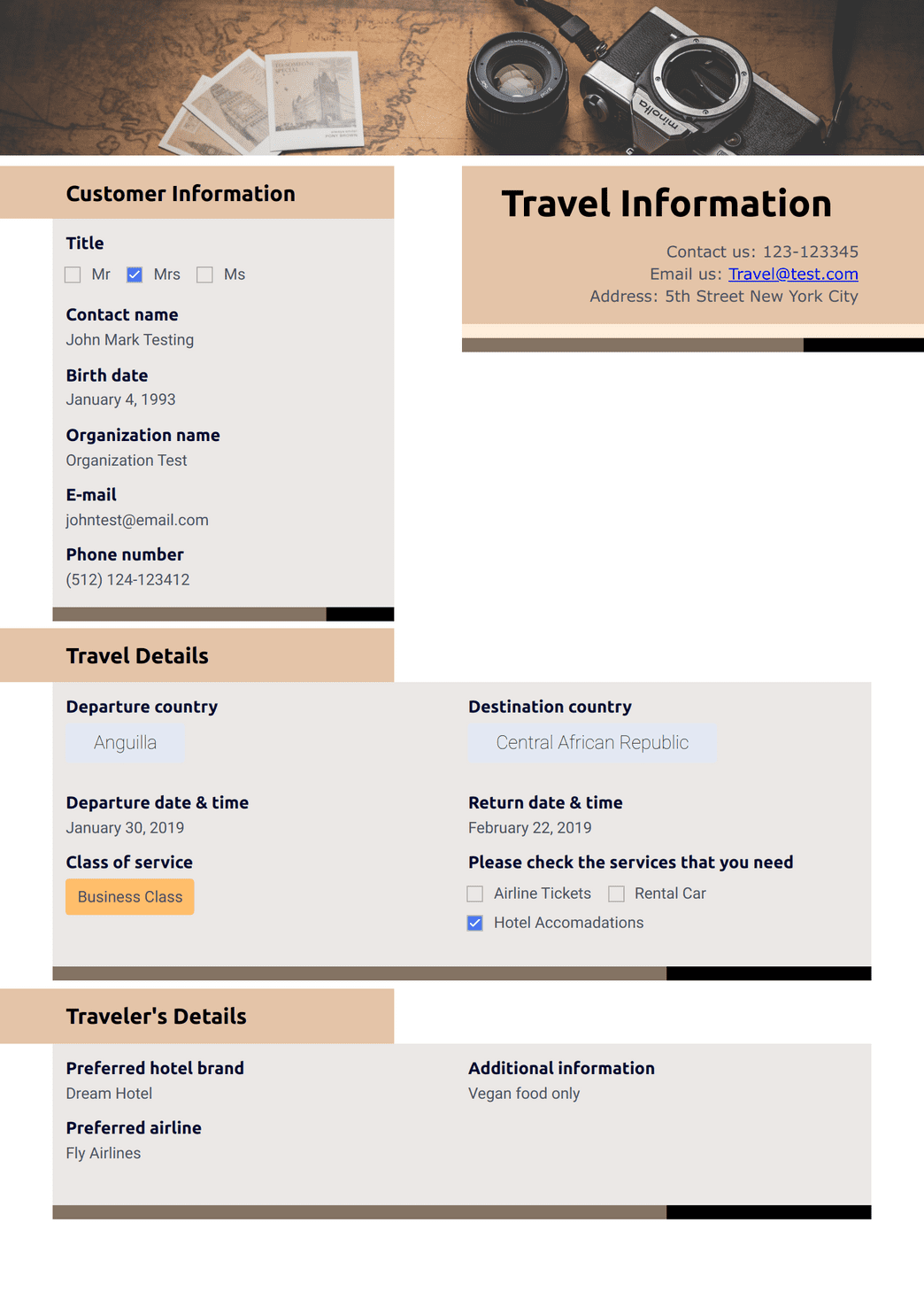 Travel Information Template - PDF Templates | Jotform