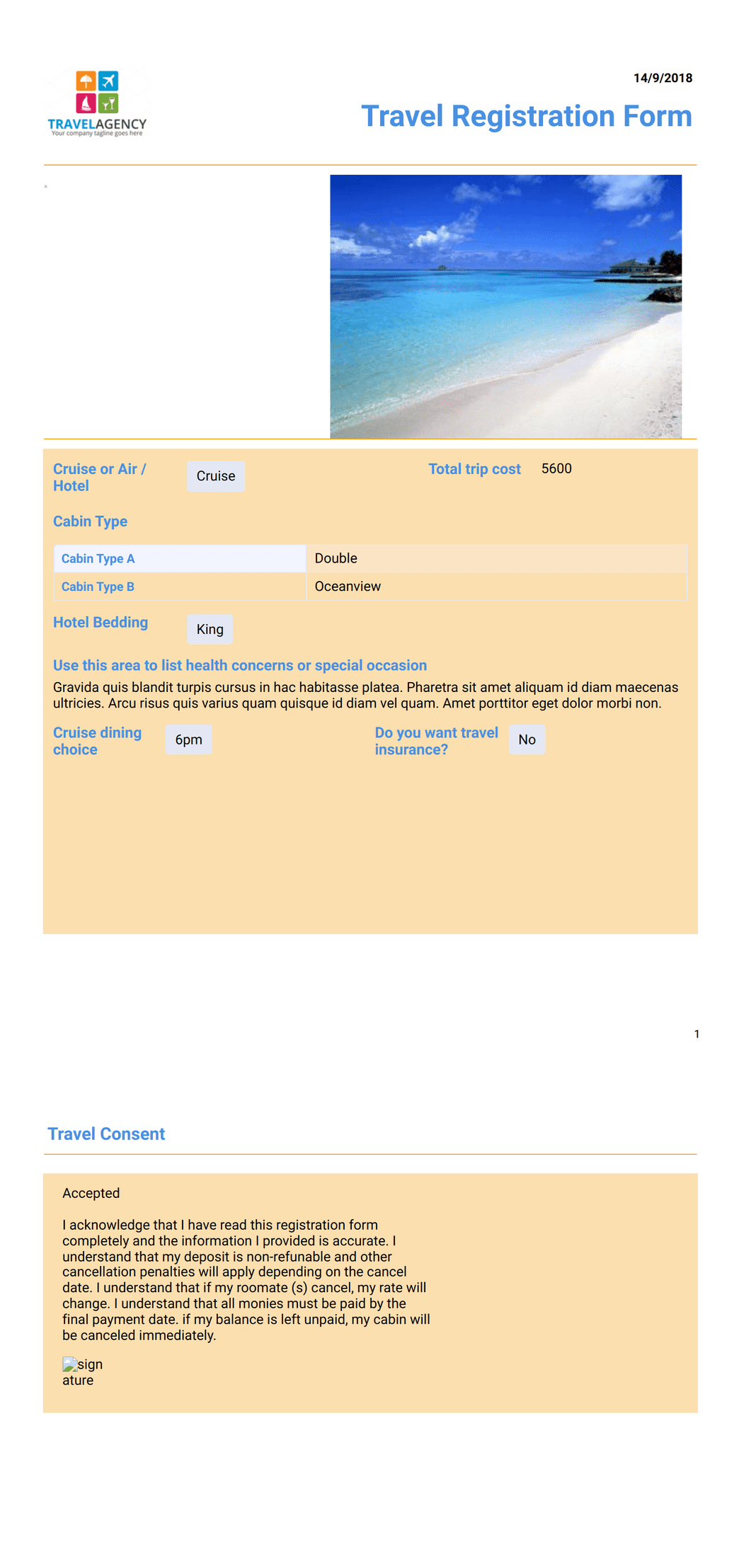 Travel Planning Registration Template - PDF Templates | Jotform