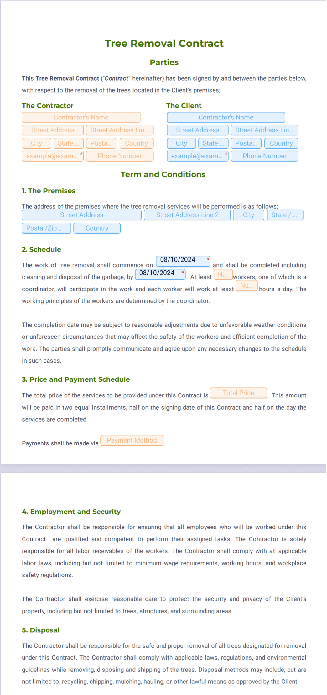 Tree Removal Contract PDF Template | Jotform