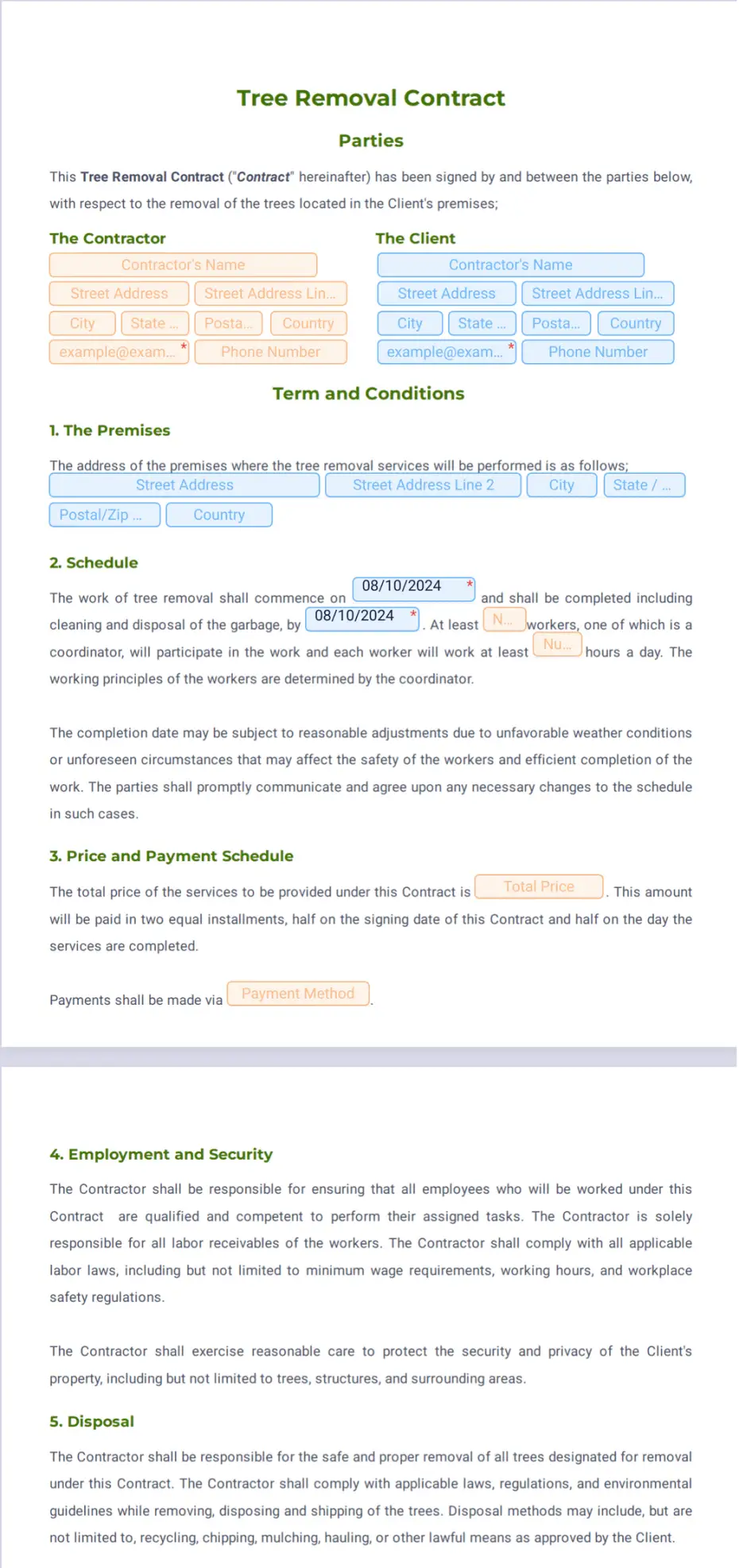 Tree Removal Contract - Sign Templates | Jotform
