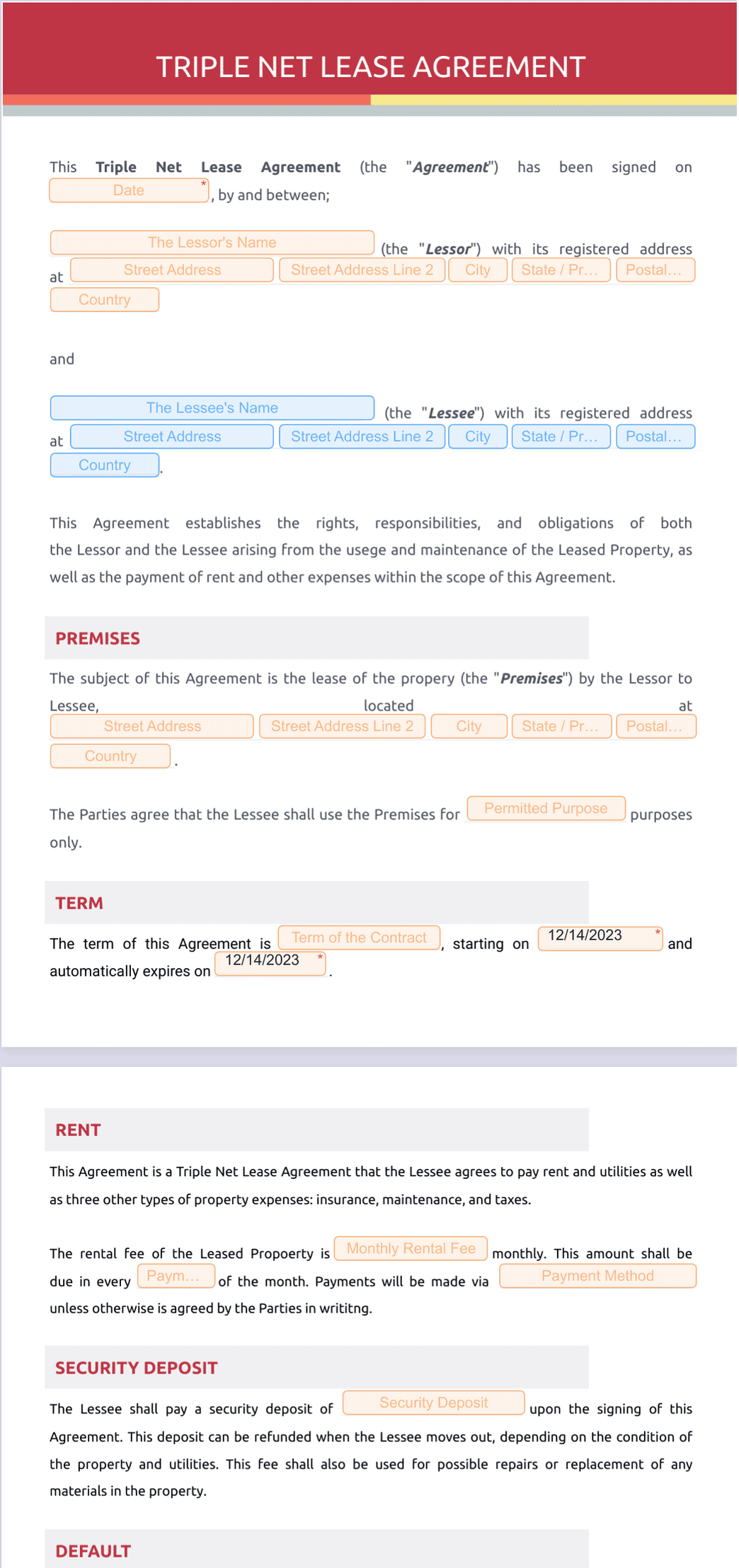 Triple Net Lease Agreement PDF Template | Jotform