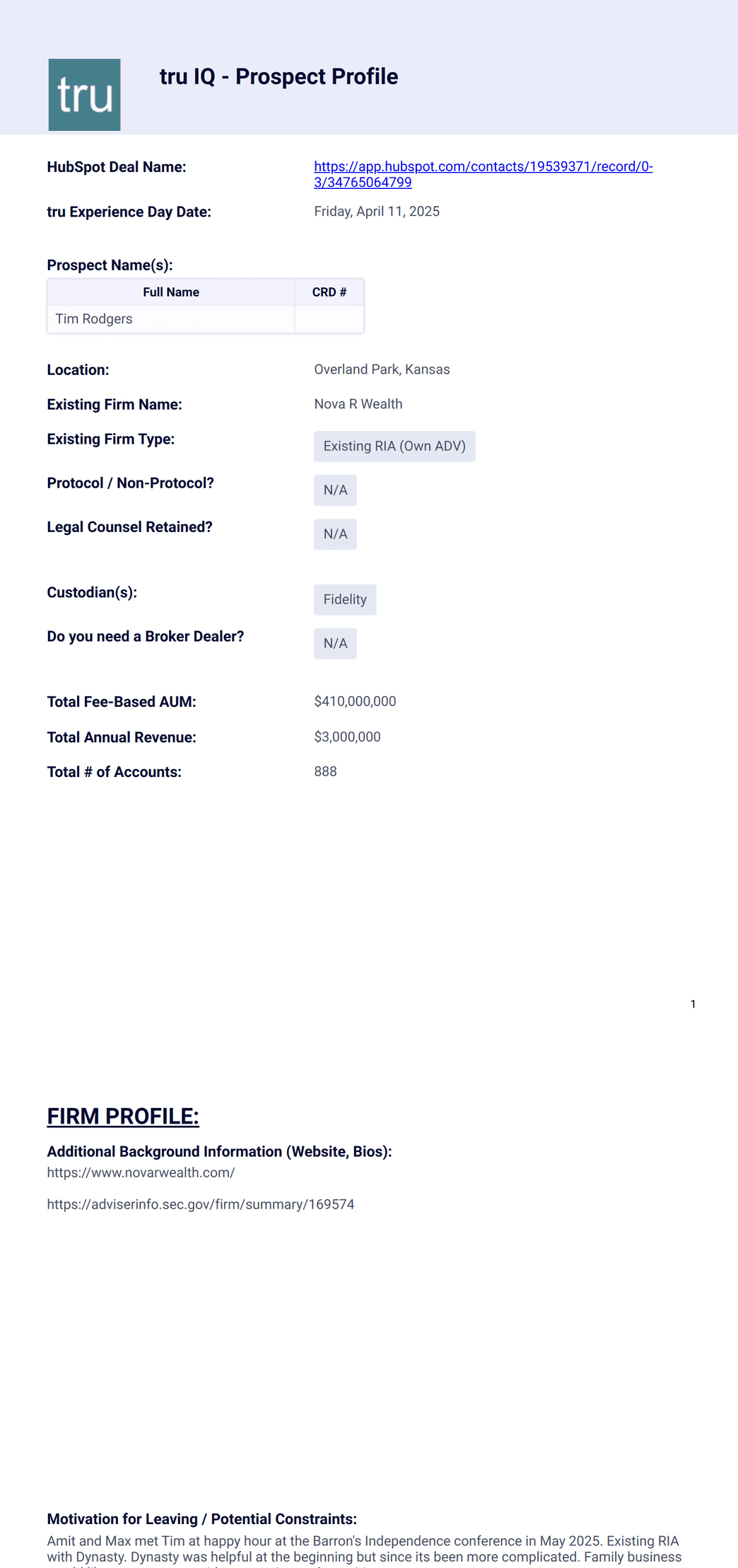 tru IQ Prospect Profile PDF Template | Jotform