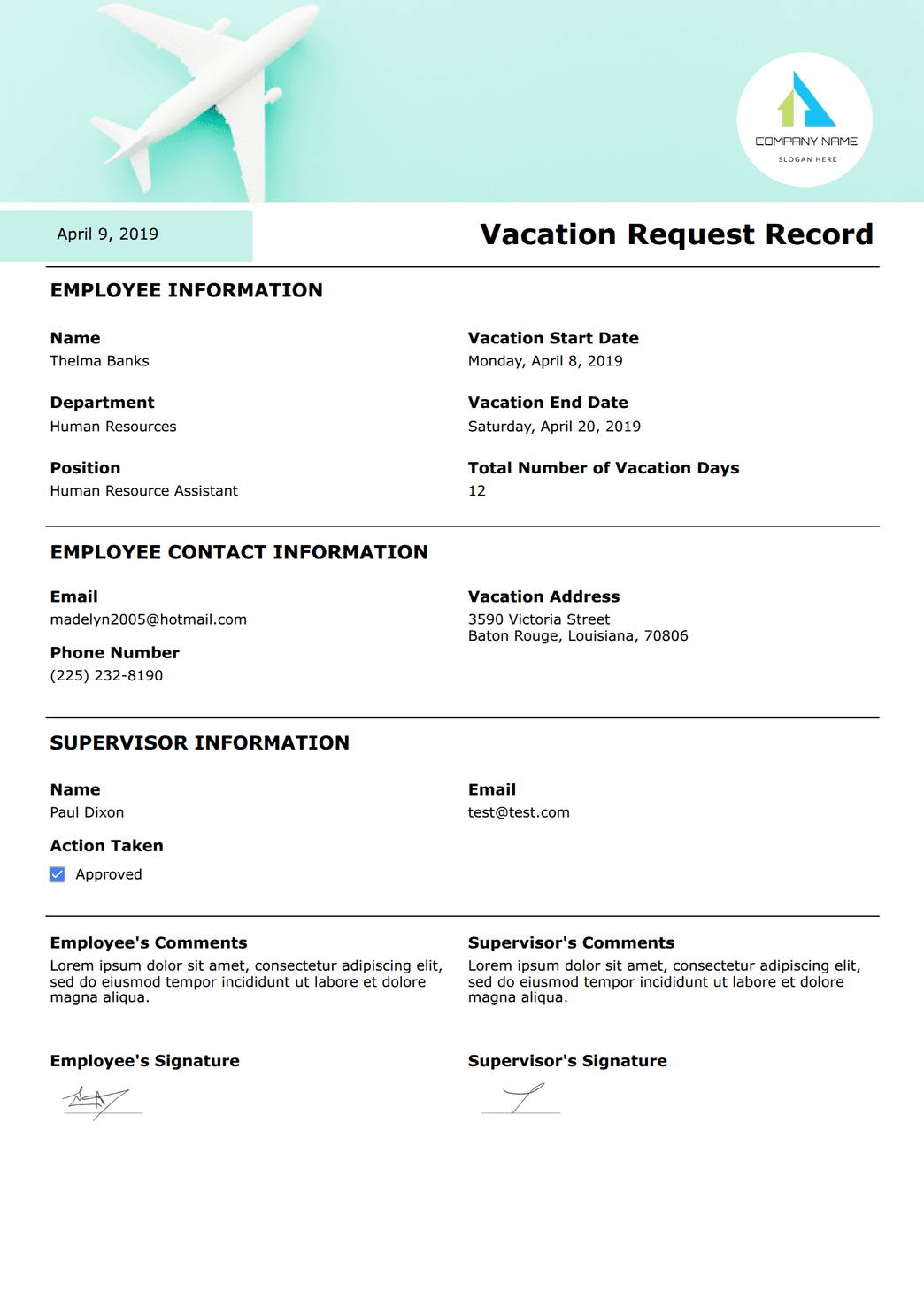 Vacation Request Template - PDF Templates | Jotform