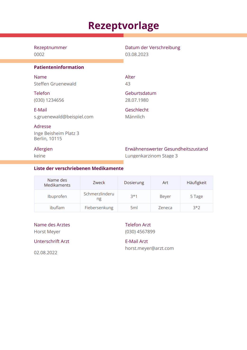Vorlage für ein ärztlichen Rezepts - PDF-Vorlagen | Jotform