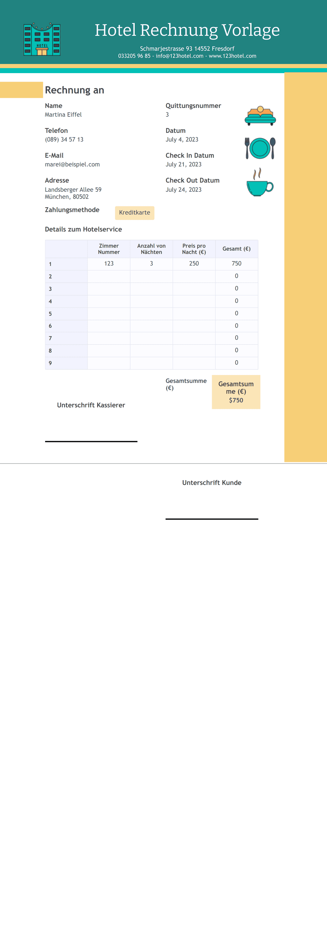 Hotel Rechnung Vorlage - PDF-Vorlagen | Jotform