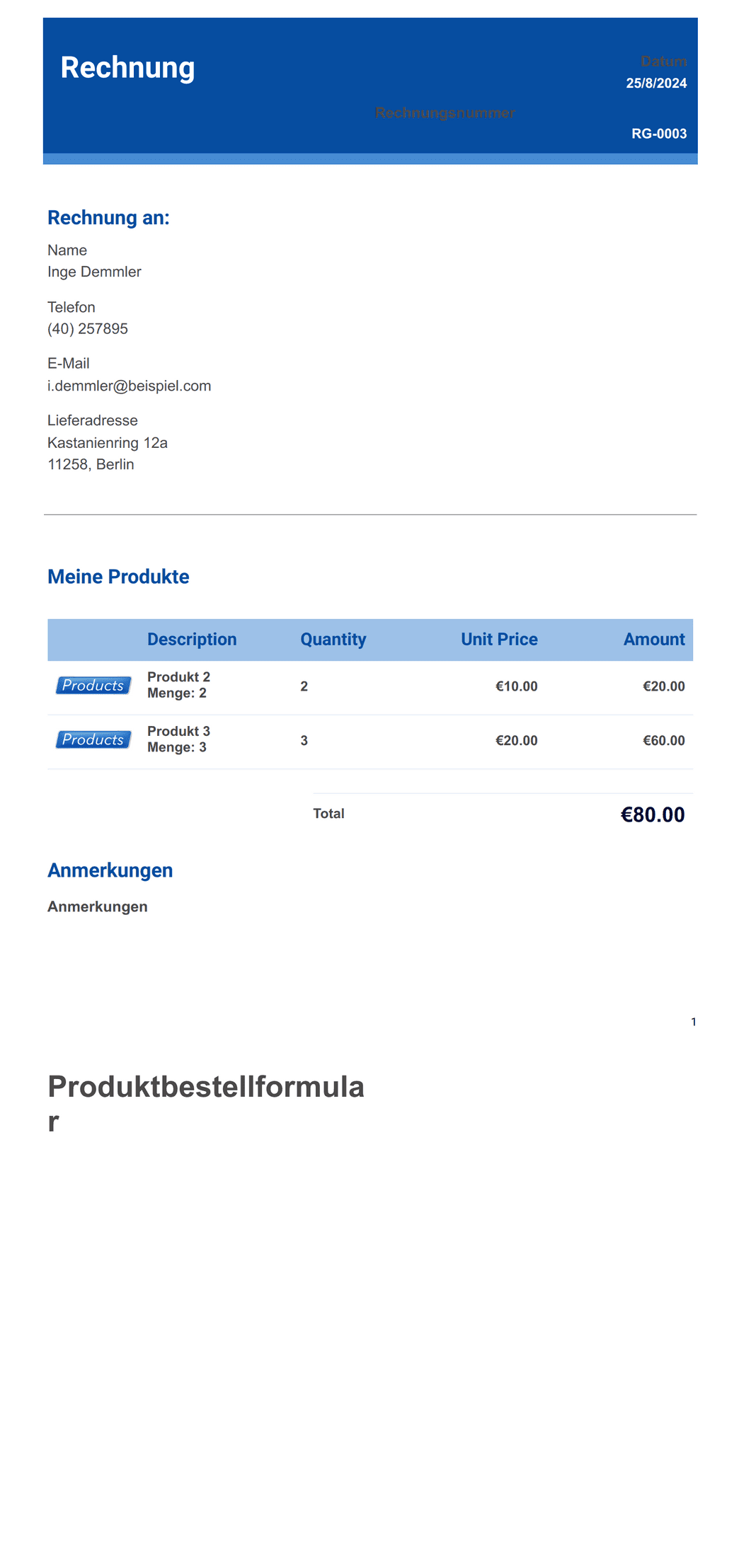 Vorlage generische Rechnung - PDF-Vorlagen | Jotform